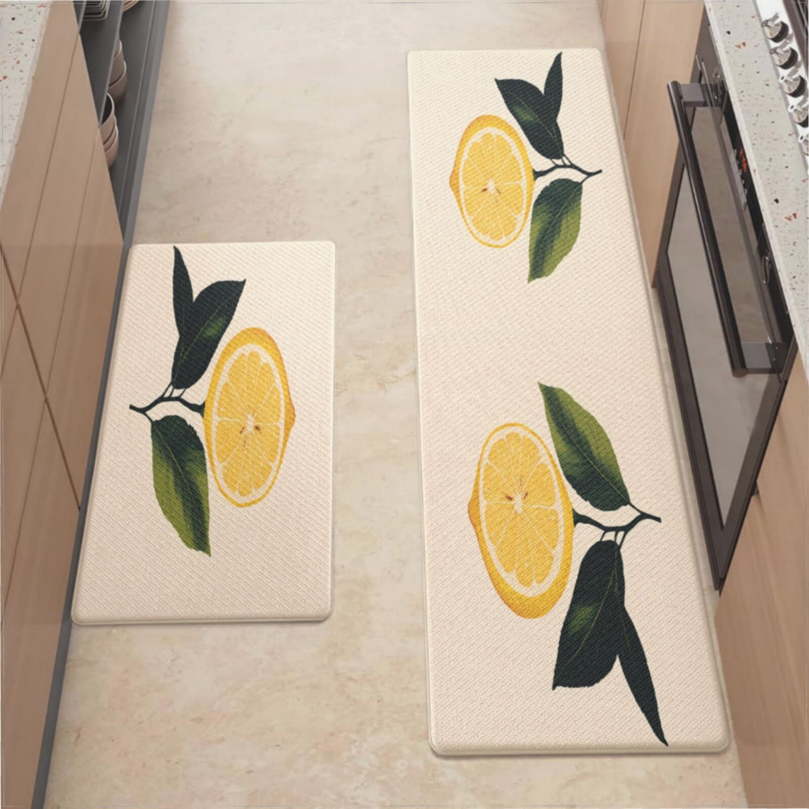 Kitchen Mats For Floor,Lemon Slice With Leaves (2) Kitchen Rug For ...