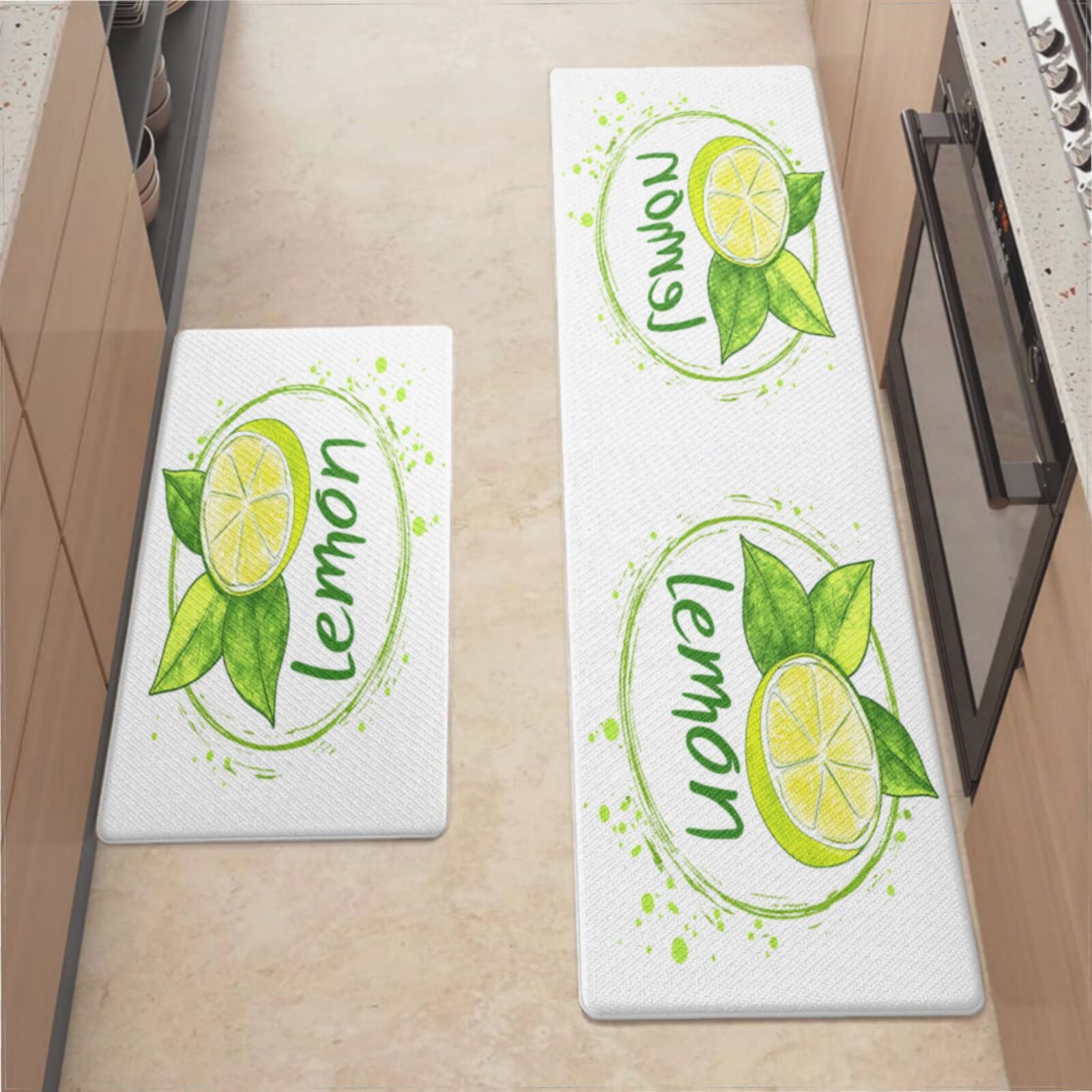 Kitchen Mats For Floor,Lemon Slice With Leaves Kitchen Rug For Kitchen ...