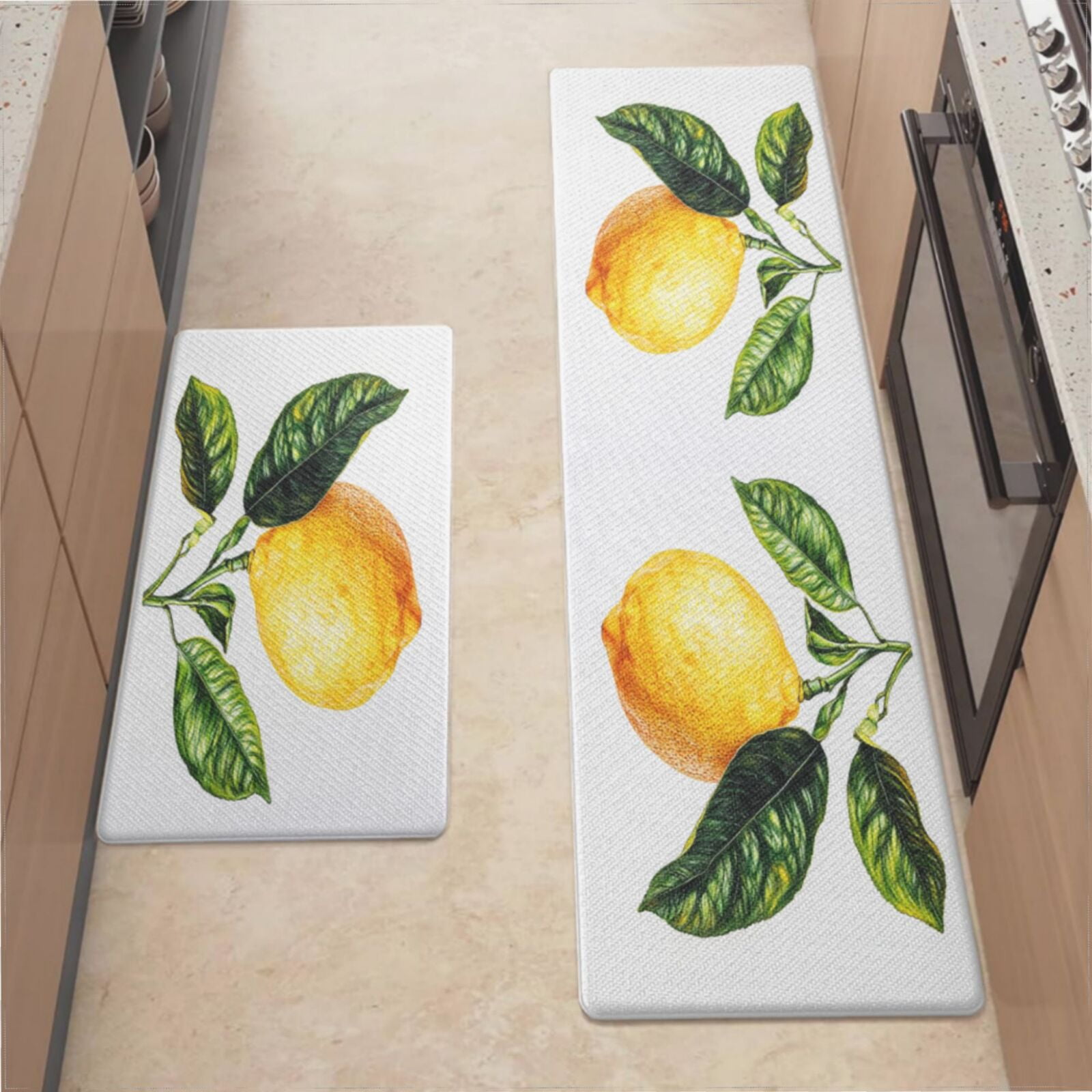 Kitchen Mats For Floor,Lemon With Leaves Illustration(2) (2) Kitchen ...