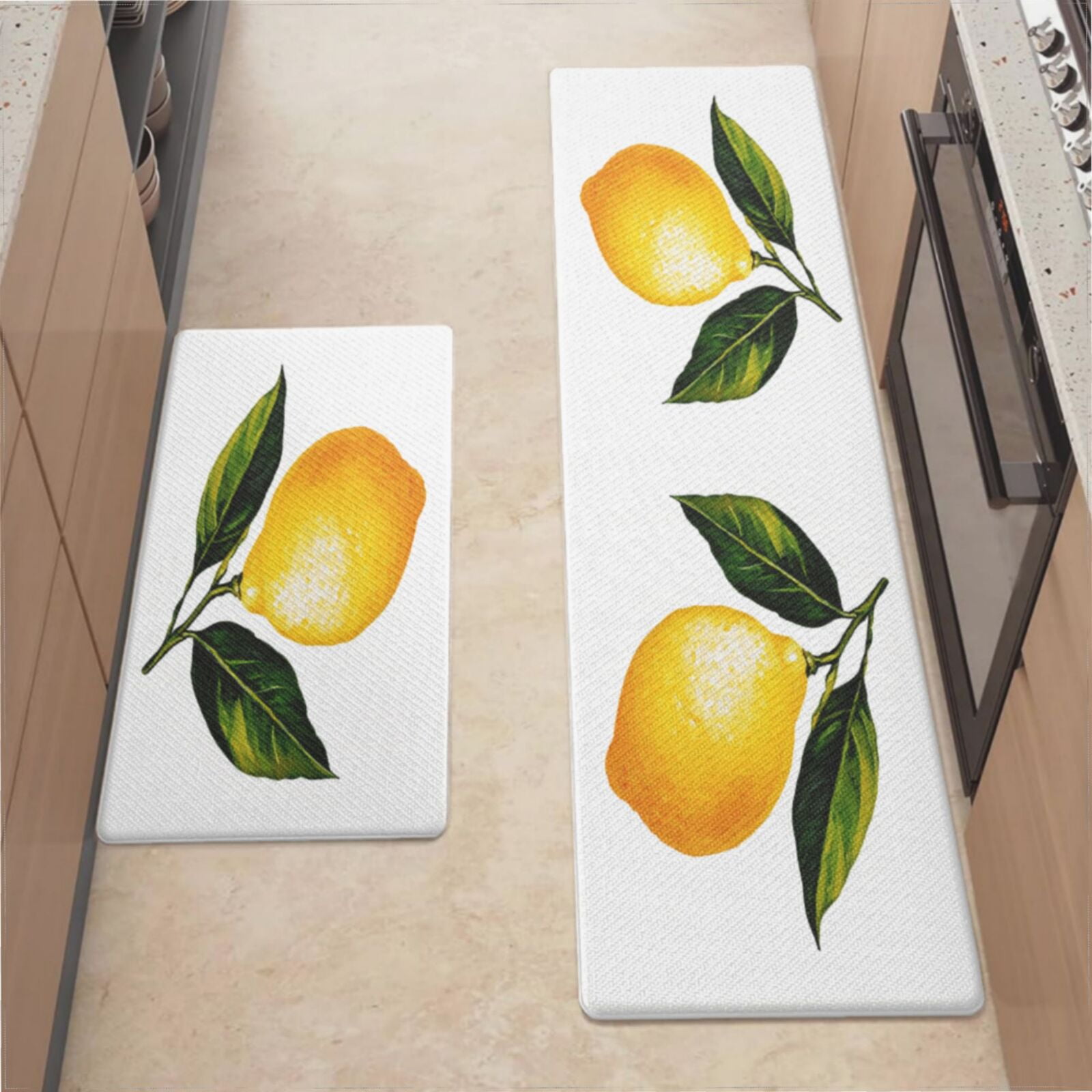 Kitchen Mats For Floor,Lemon With Leaves Illustration(2) Kitchen Rug ...