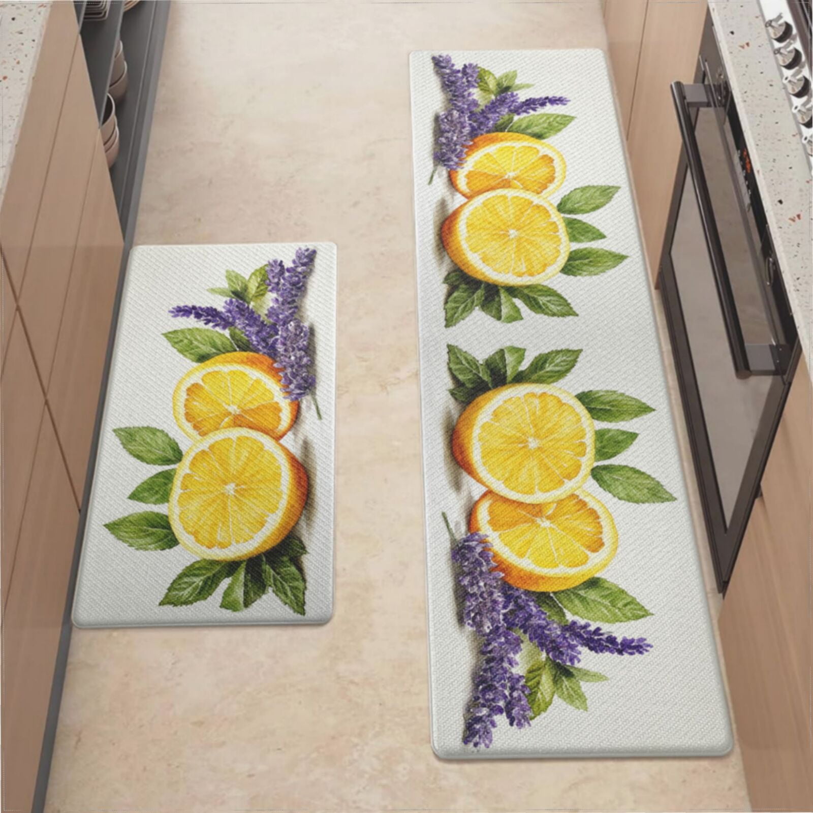 Kitchen Mats For Floor,Lemons And Lavender Watercolor Kitchen Rug For ...