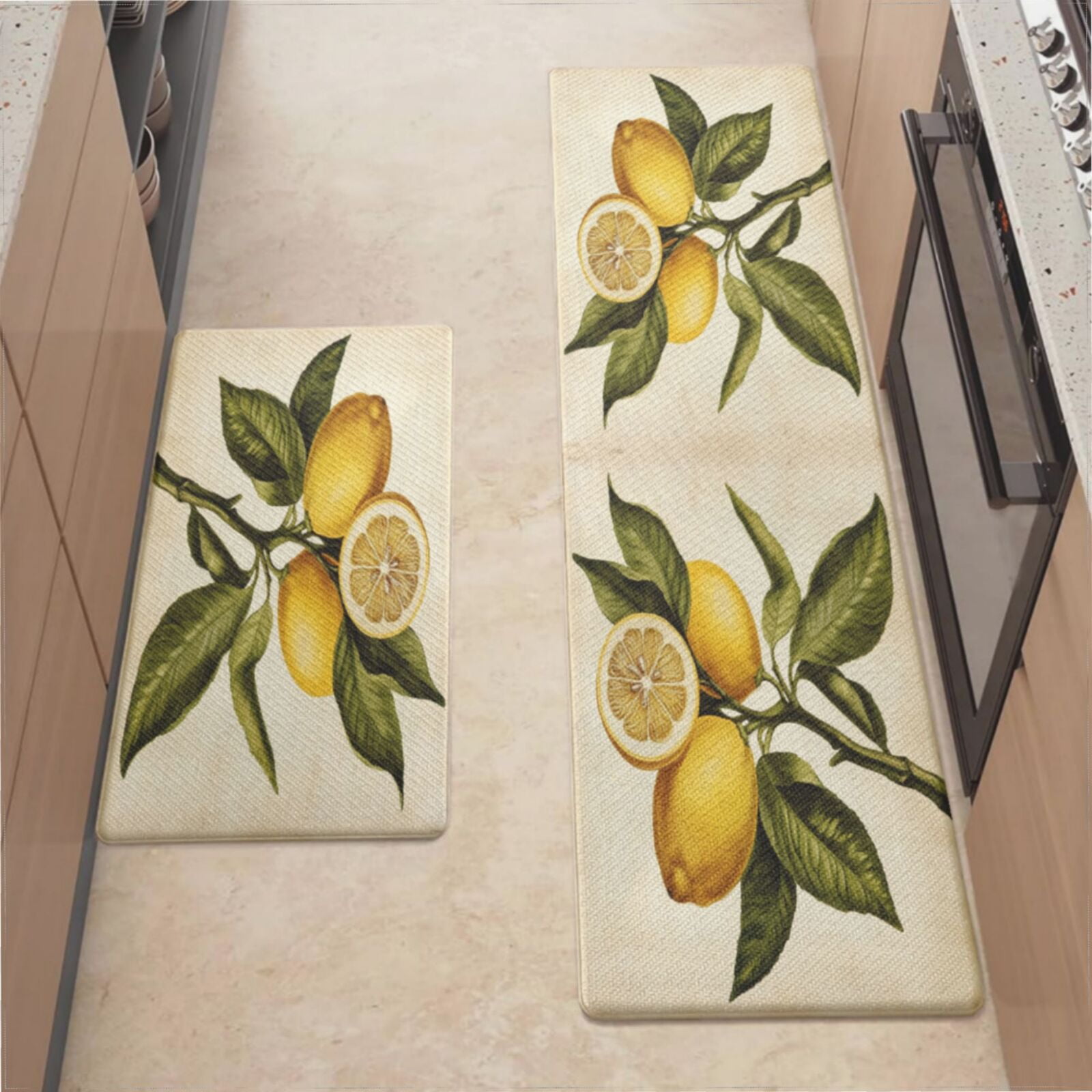 Kitchen Mats For Floor,Lemons And Leaves Illustration (2) Kitchen Rug ...