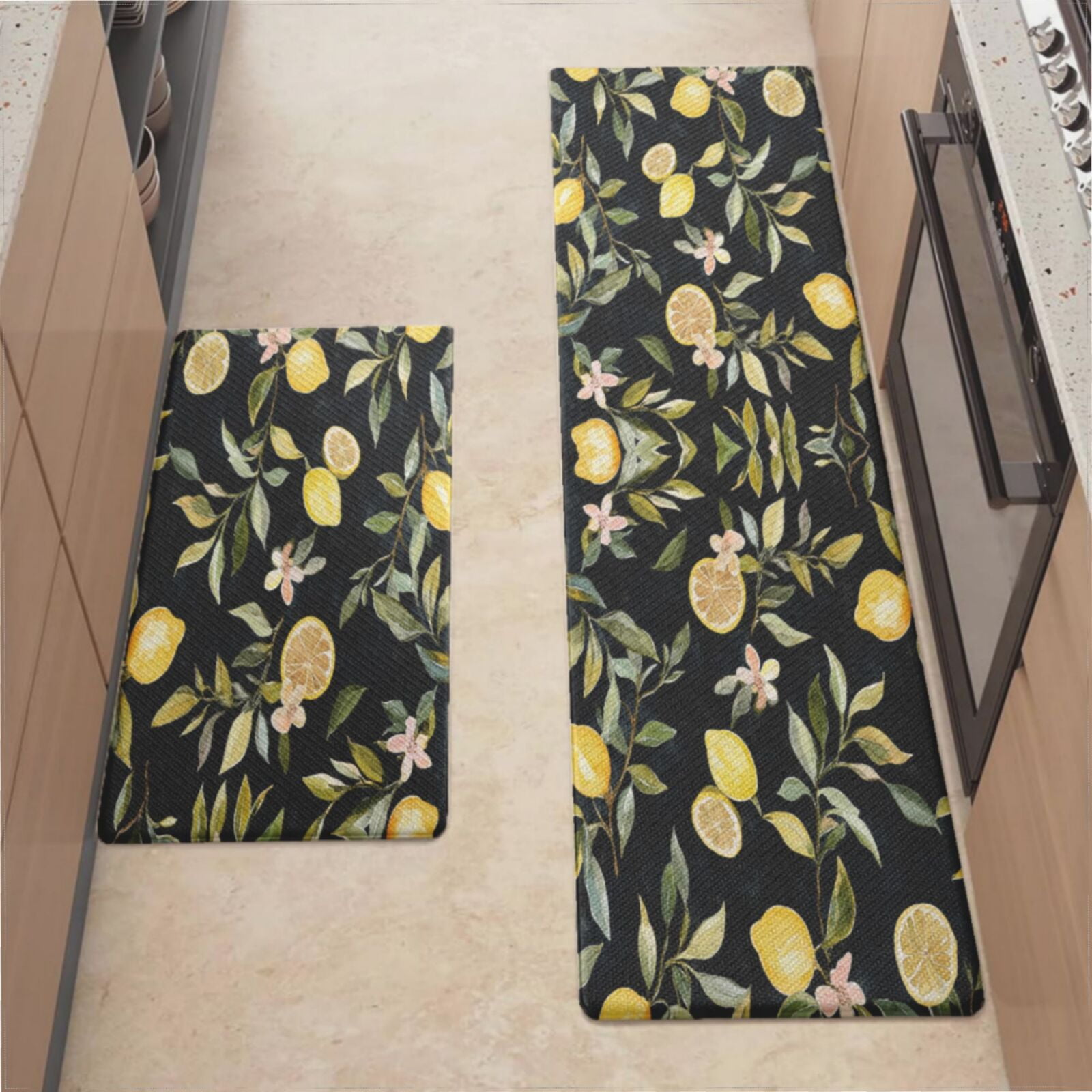 Kitchen Mats For Floor,Lemons And Leaves Pattern(4) (4) Kitchen Rug For ...