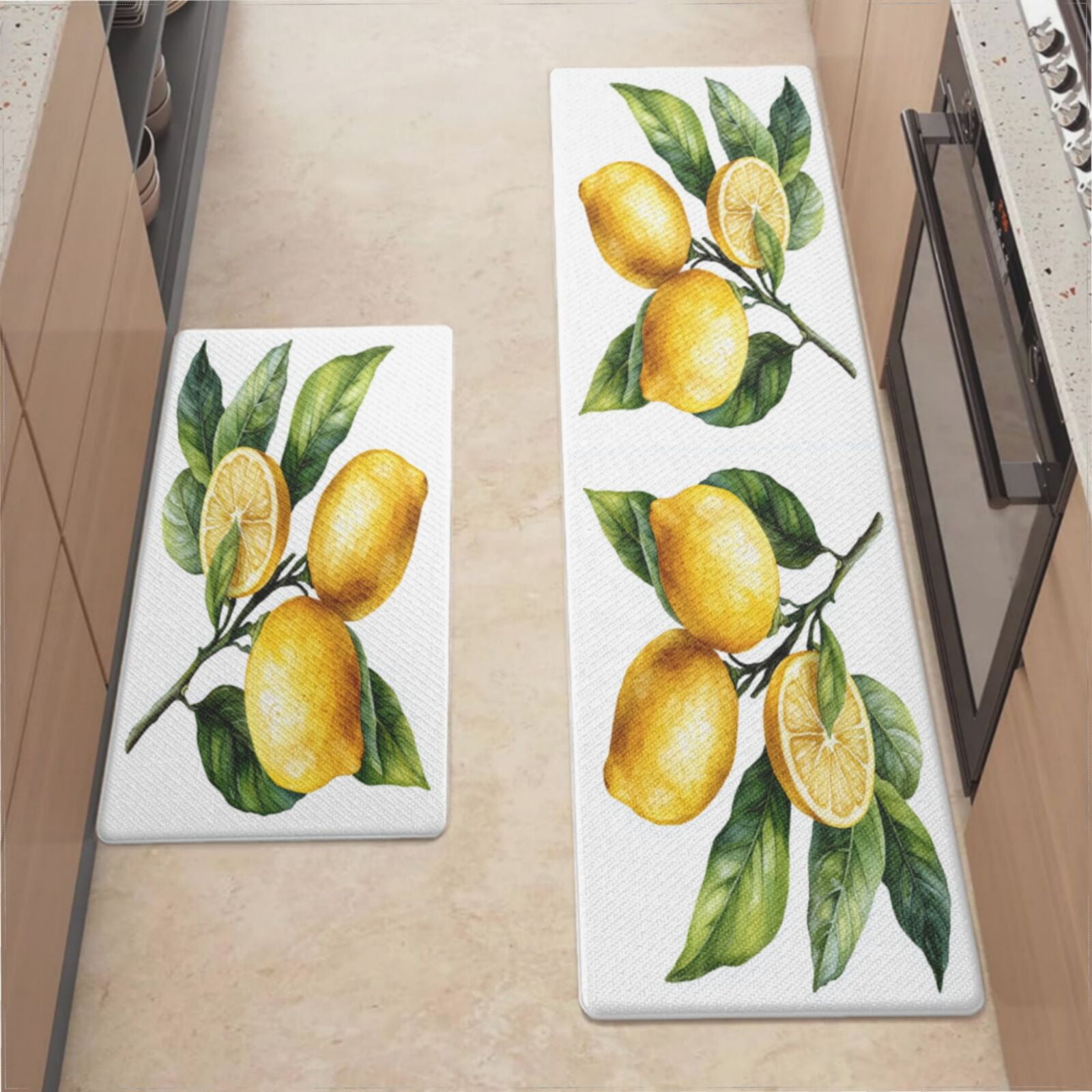 Kitchen Mats For Floor,Lemons And Leaves Print Kitchen Rug For Kitchen ...