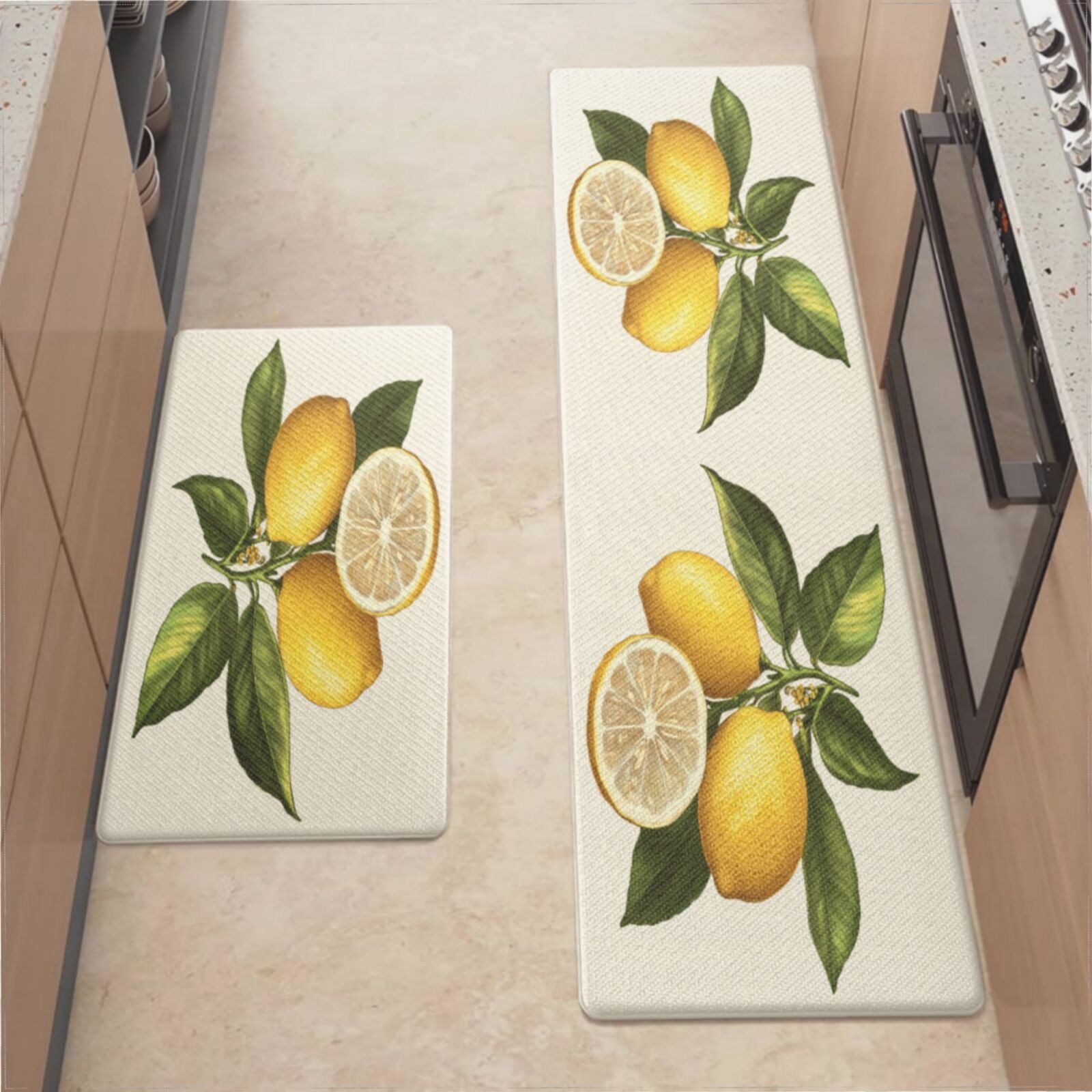 Kitchen Mats For Floor,Lemons With Leaves And Slice Kitchen Rug For ...