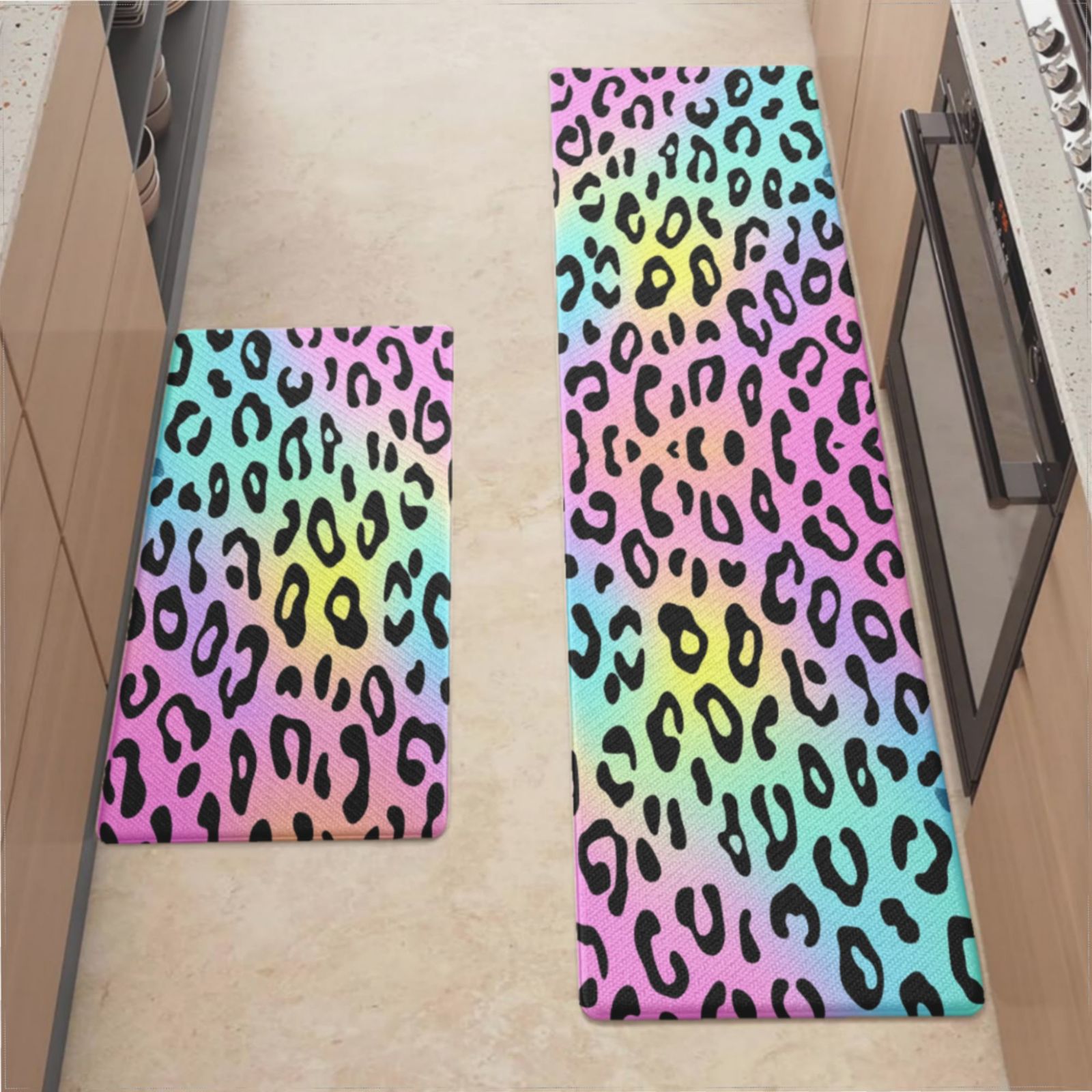 Kitchen Mats For Floor,Leopard Print Pattern Rainbow Colors Kitchen Rug ...