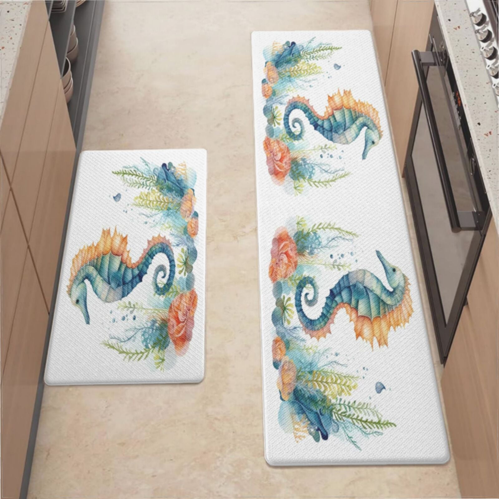 Kitchen Mats For Floor,Marine Life Seahorse Kitchen Rug For Kitchen ...