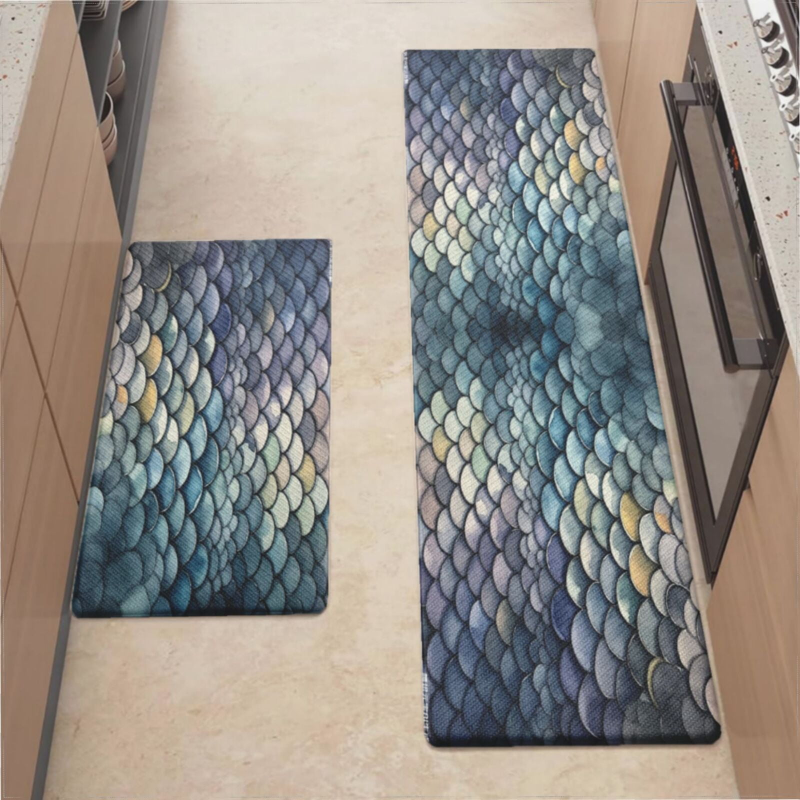 Kitchen Mats For Floor,Mermaid Scales Blue Purple Kitchen Rug For ...
