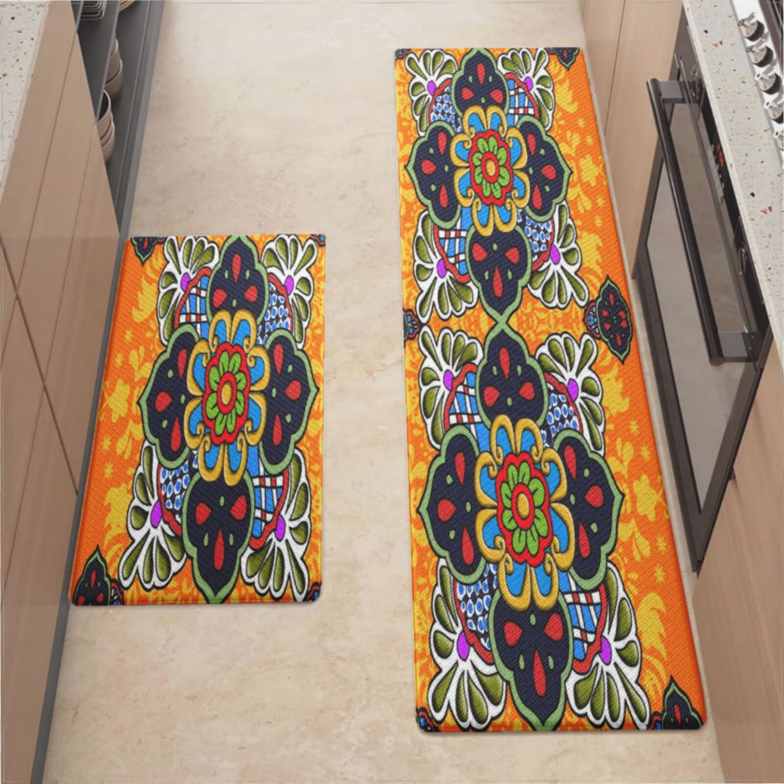Kitchen Mats For Floor,Mexican Talavera Flower Kitchen Rug For Kitchen ...