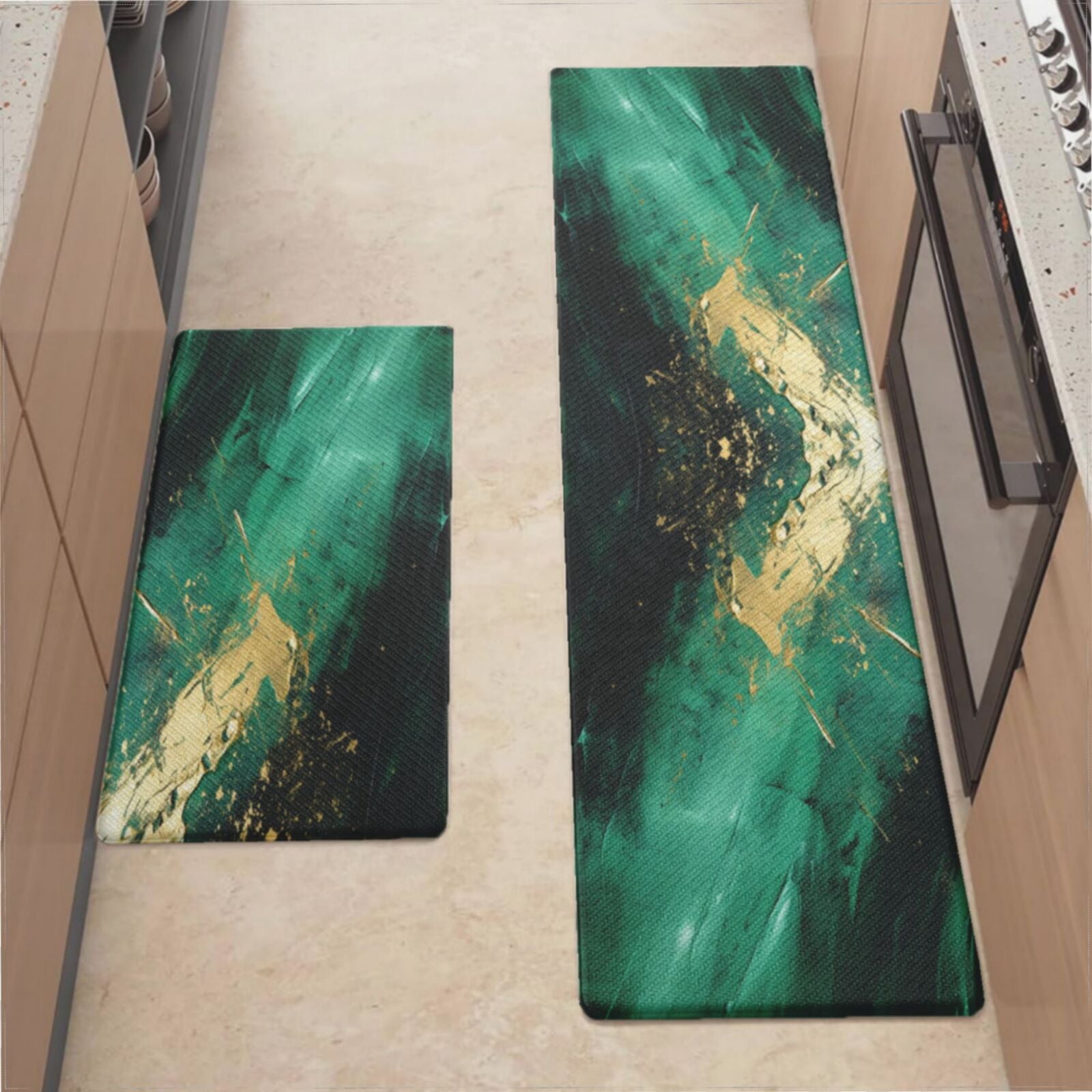 Kitchen Mats For Floor,Modern Art Green Gold Kitchen Rug For Kitchen ...