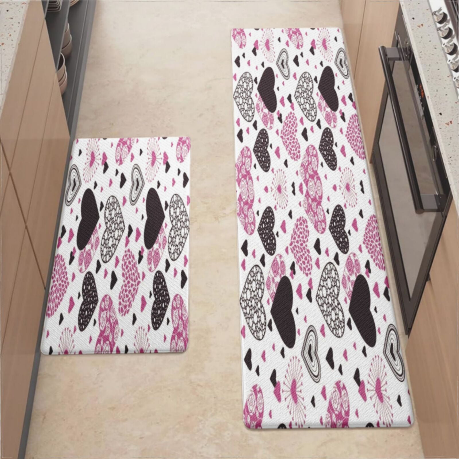 Kitchen Mats For Floor,Modern Romantic Art Love Dots Black And White ...