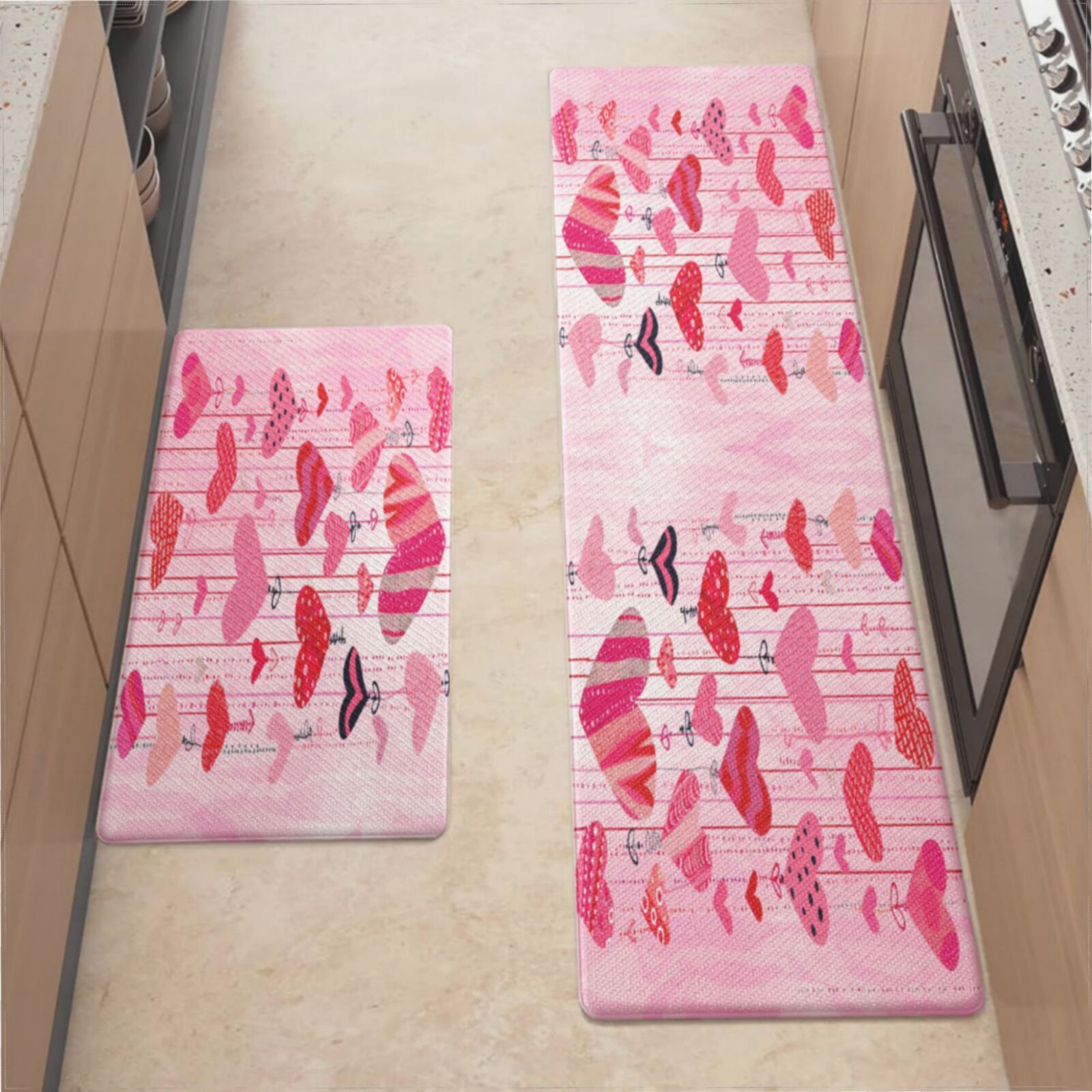Kitchen Mats For Floor,Modern Romantic Art Love Dots Kitchen Rug For ...