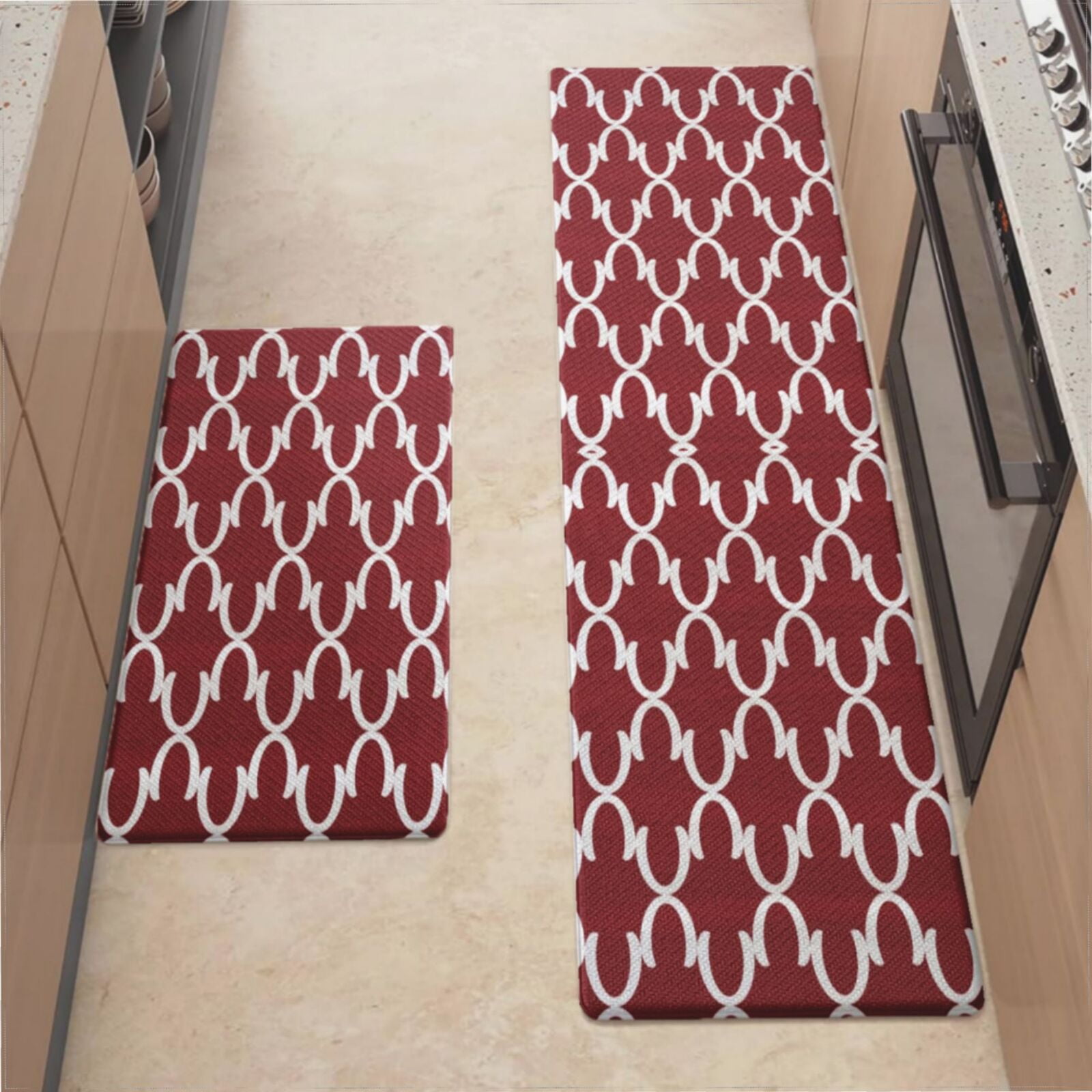 Kitchen Mats For Floor,Moroccan Trellis Geometric Lattice Red And White ...
