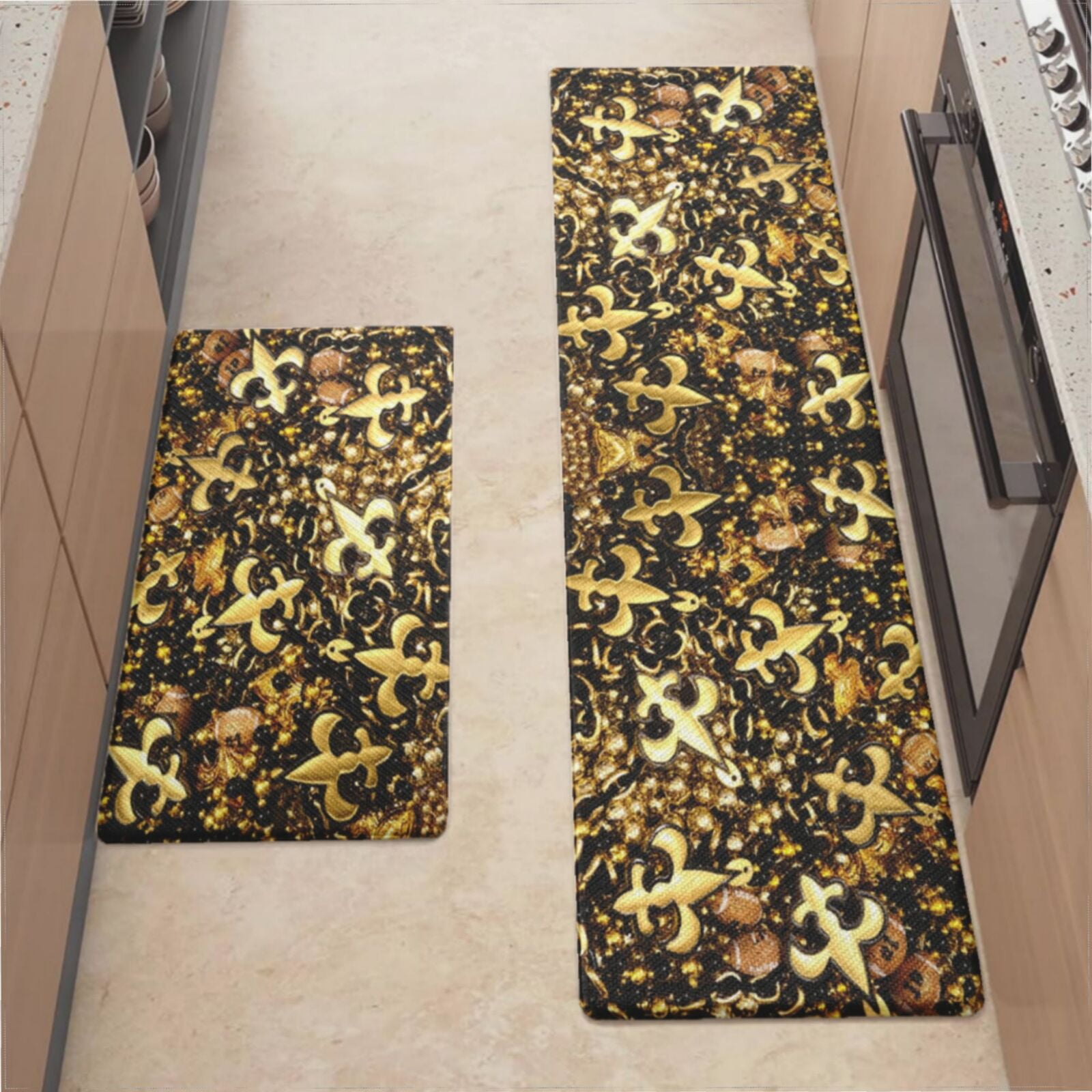 Kitchen Mats For Floor,New Orleans Black And Gold Louisiana Fleur De ...