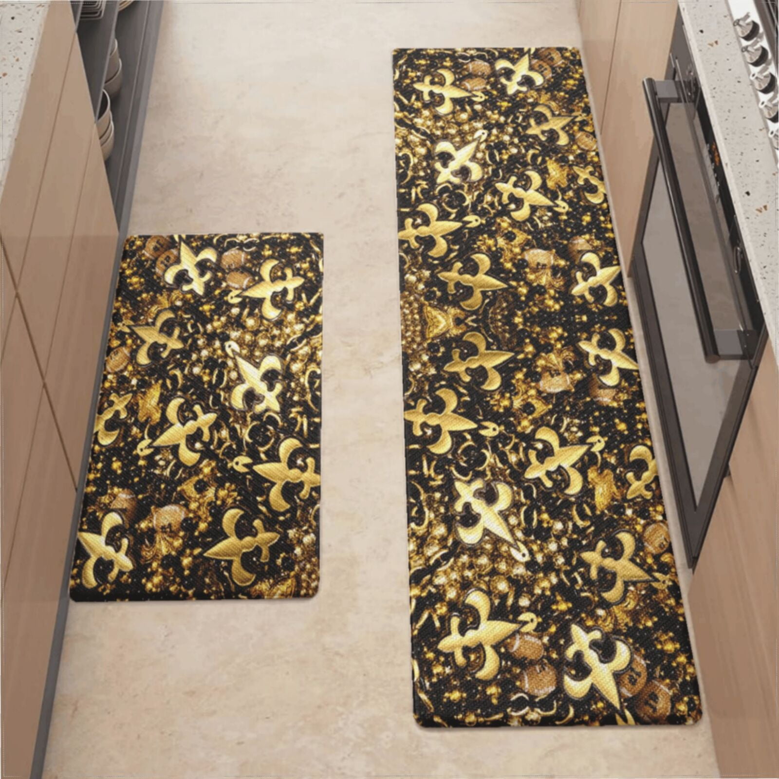 Kitchen Mats For Floor,New Orleans Black And Gold Louisiana Fleur De ...
