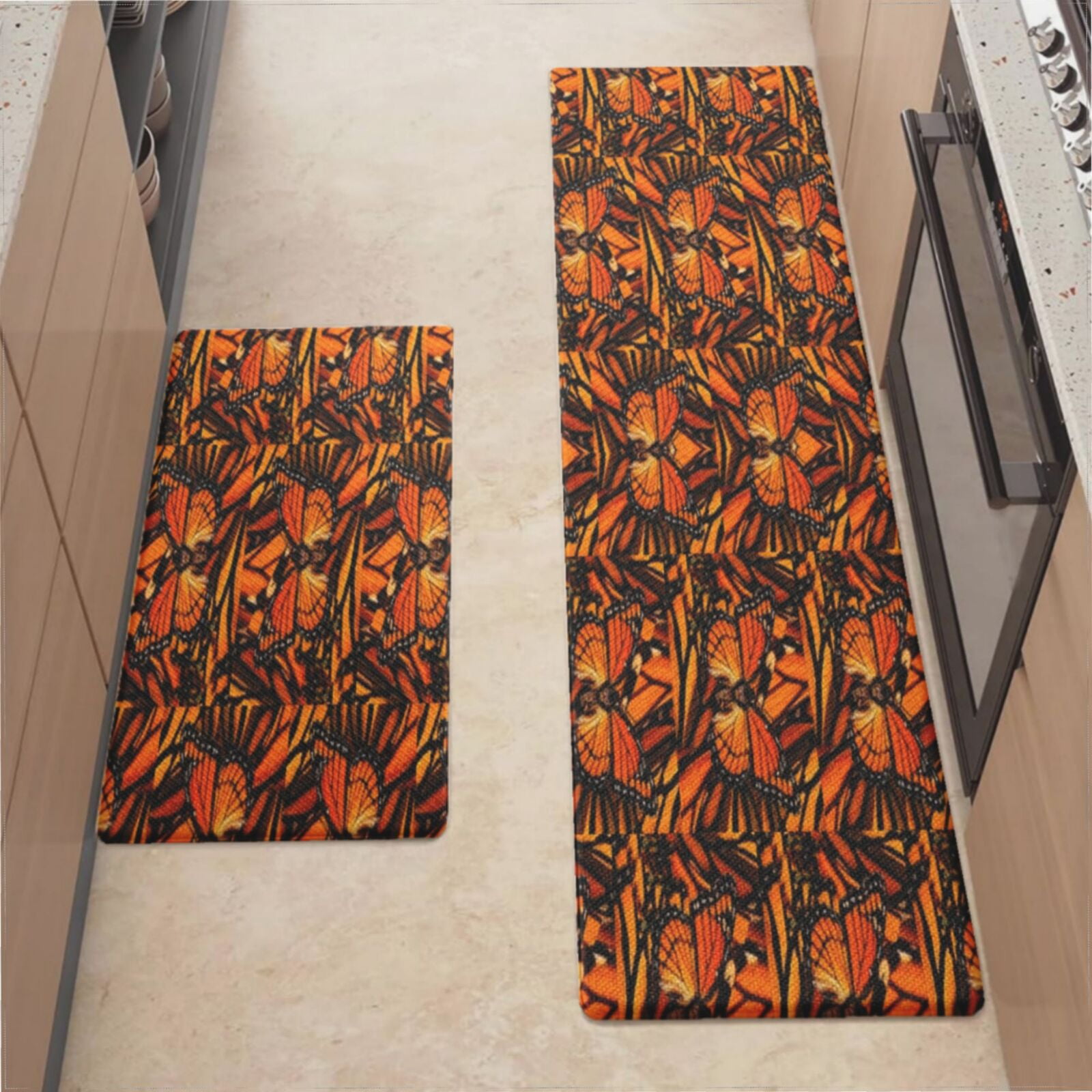 Kitchen Mats For Floor,Orange Monarch Butterfly Patterned Kitchen Rug ...