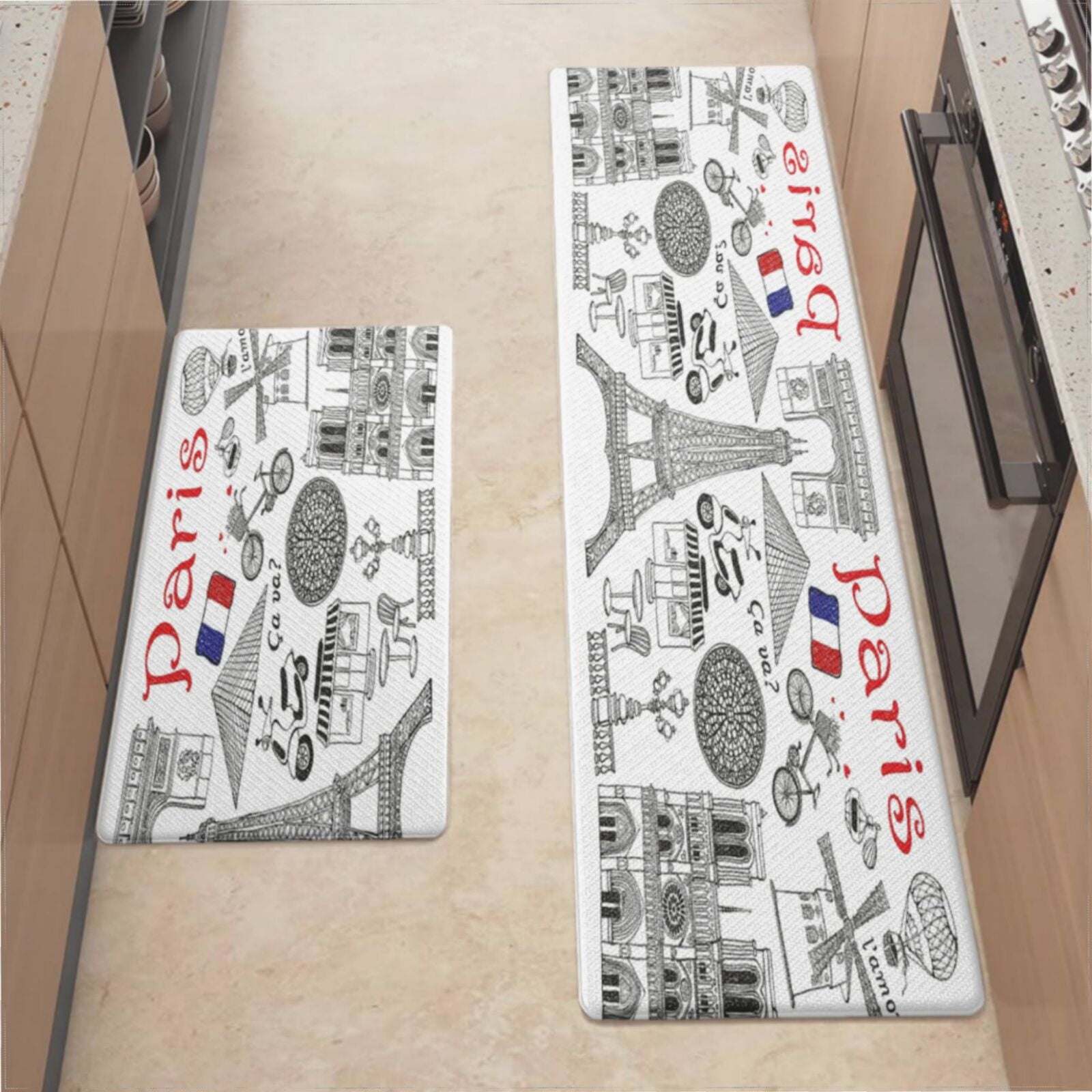 Kitchen Mats For Floor,Paris Sketch Hand Drawn Kitchen Rug For Kitchen ...