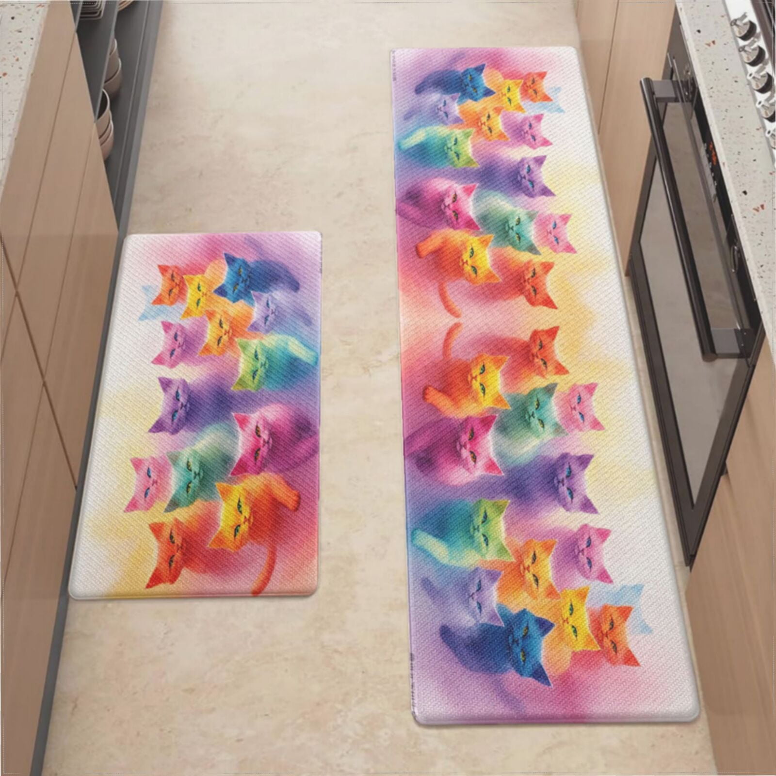 Kitchen Mats For Floor,Pictures Of Colorful Cats Kitchen Rug For ...