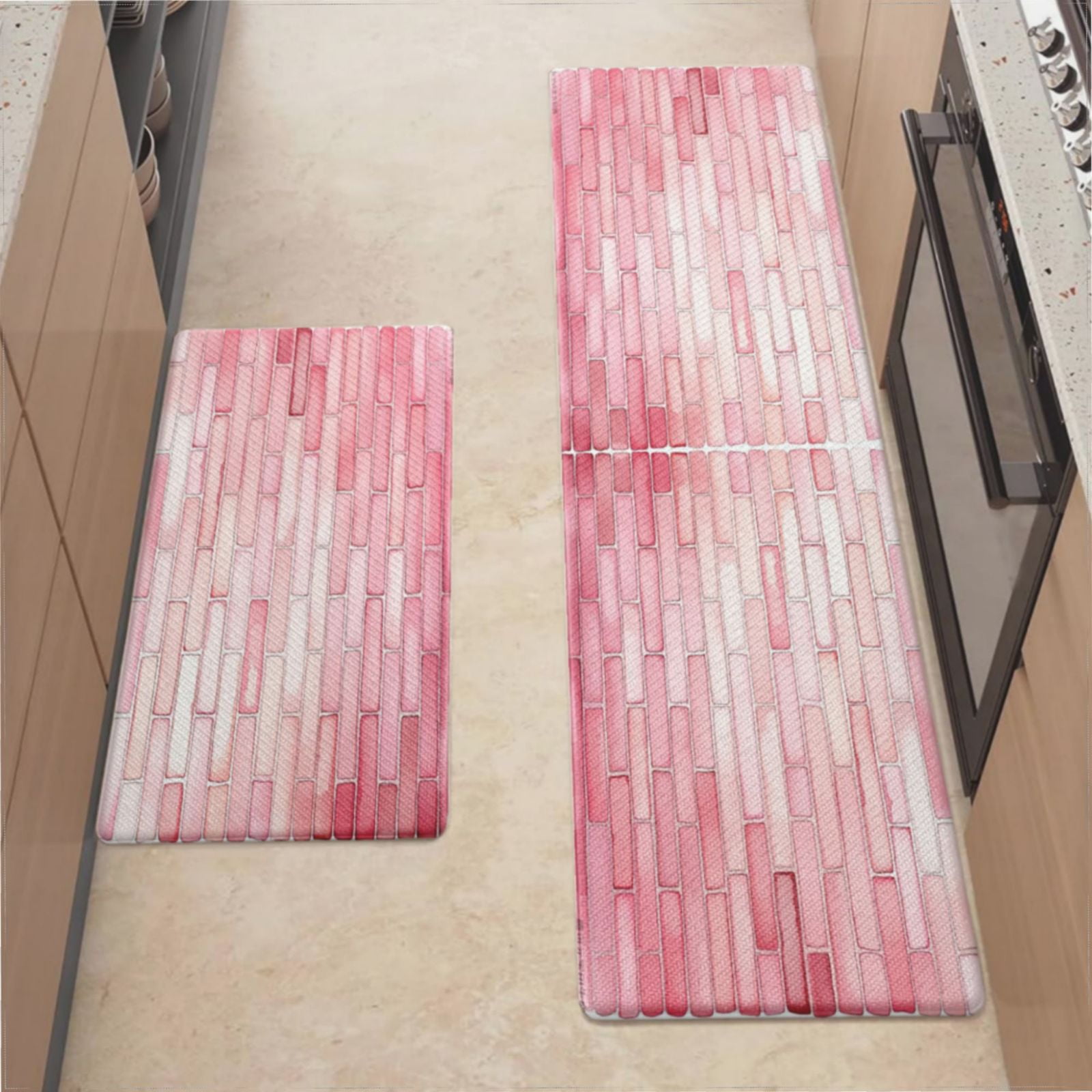 Kitchen Mats For Floor,Pink Brick Wall,Brick Stone Wall Kitchen Rug For ...