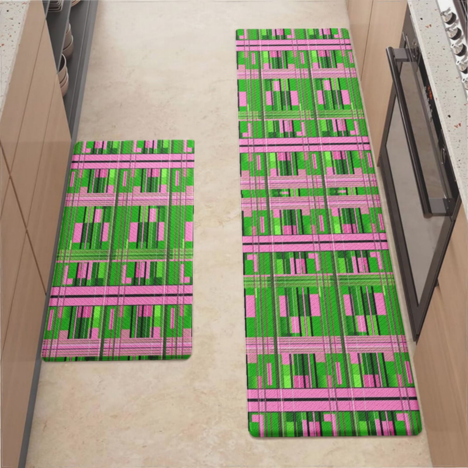 Kitchen Mats For Floor,Plaid Pink & Green Kitchen Rug For Kitchen ...