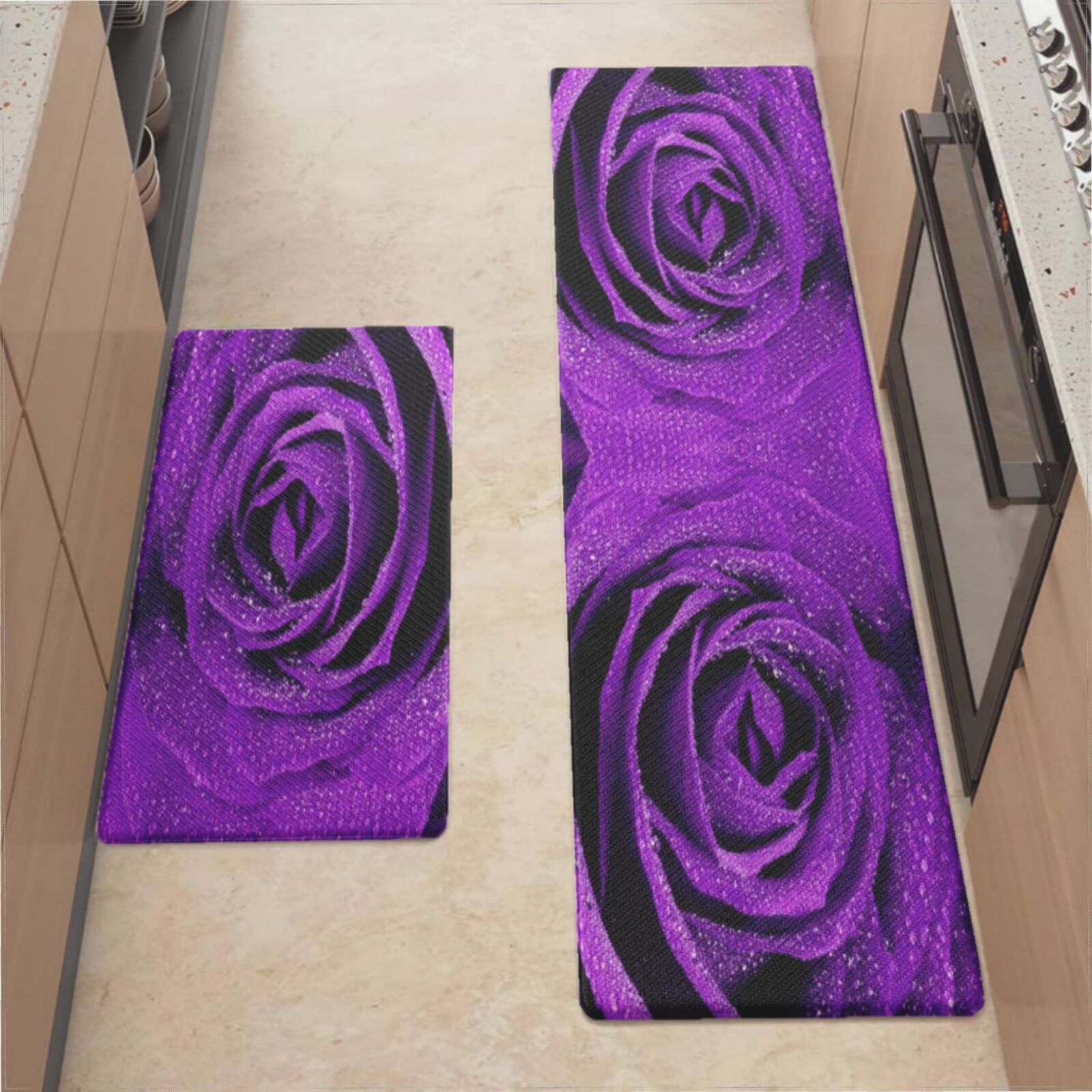 Kitchen Mats For Floor,Purple Rose Kitchen Rug For Kitchen ,Laundry ...