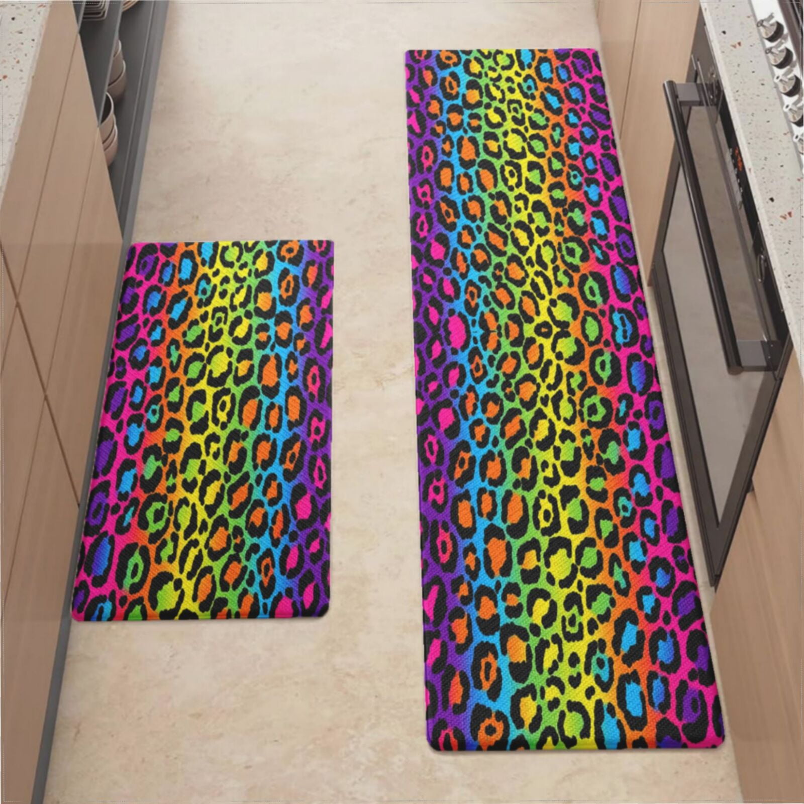 Kitchen Mats For Floor,Rainbow Leopard Print Kitchen Rug For Kitchen ...