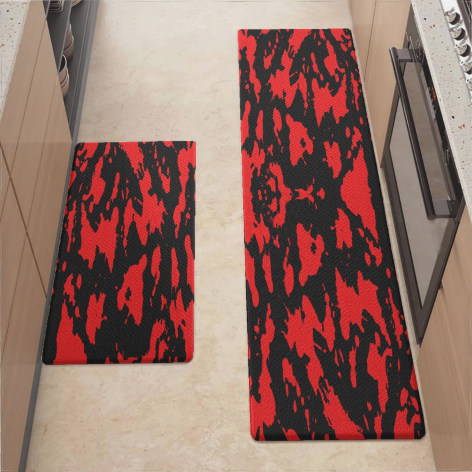 Kitchen Mats For Floor,Red And Black Paint Splatter Kitchen Rug For ...