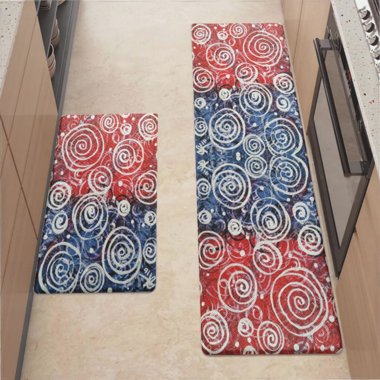 Kitchen Mats For Floor,Red And Blue Painting Kitchen Rug For Kitchen ...