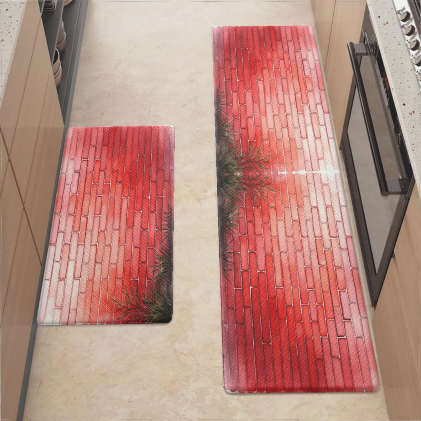Kitchen Mats For Floor,Red Brick Stone Wall Grass Kitchen Rug For ...