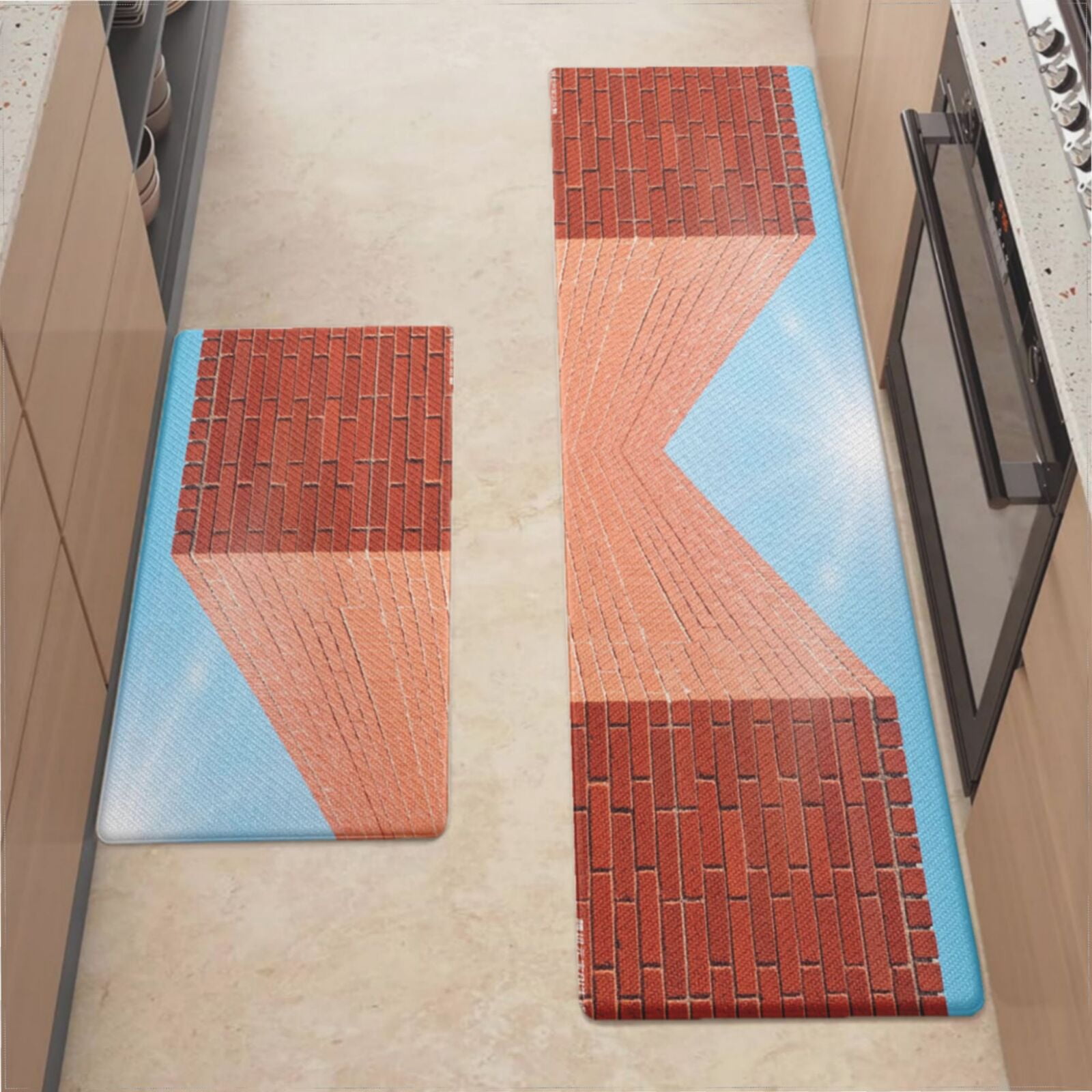 Kitchen Mats For Floor,Red Brick Stone Wall Kitchen Rug For Kitchen ...