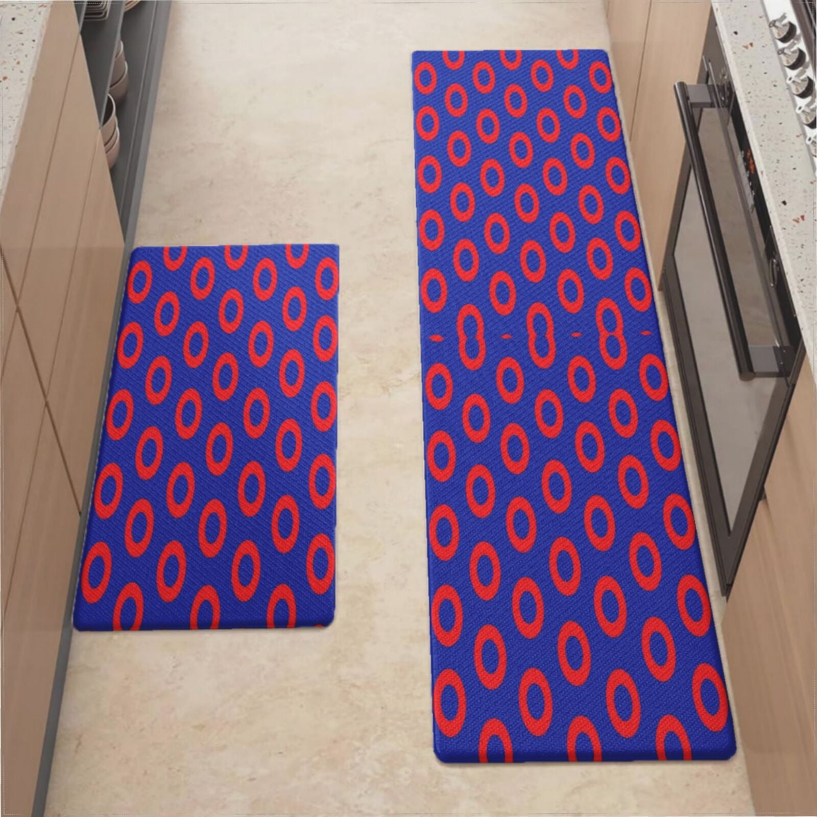 Kitchen Mats For Floor,Red Circles On Blue Kitchen Rug For Kitchen ...