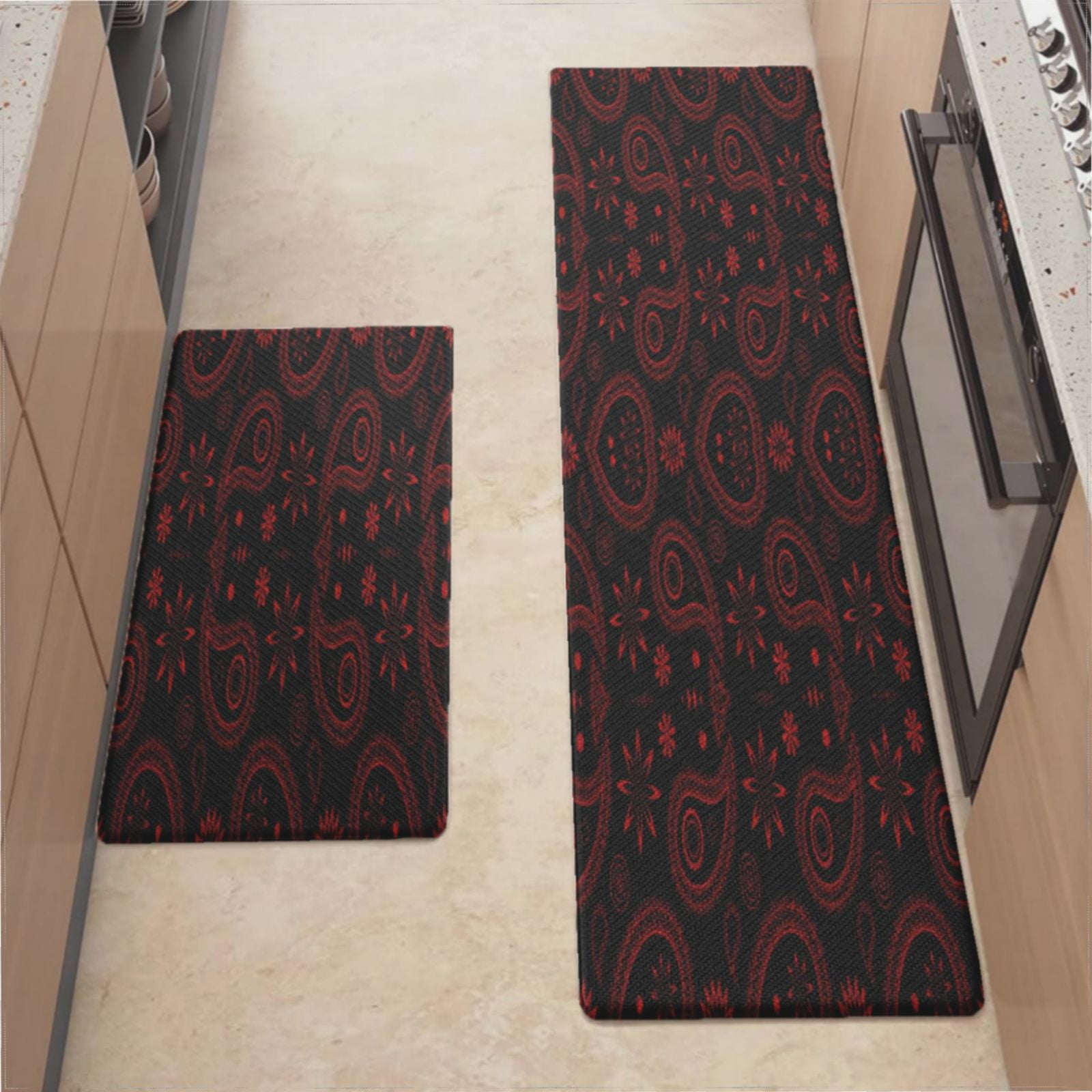 Kitchen Mats For Floor,Red Paisley Bandana Pattern Kitchen Rug For ...