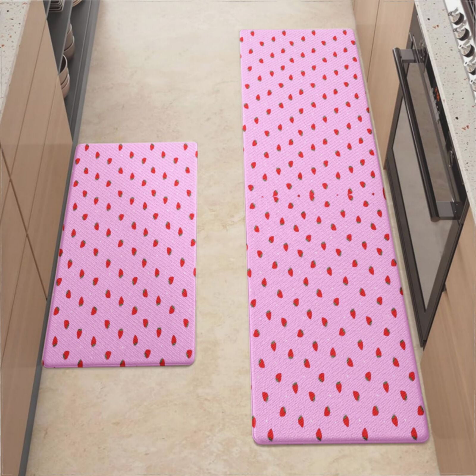 Kitchen Mats For Floor,Red Strawberry Love Pattern Polka Dots Kitchen ...