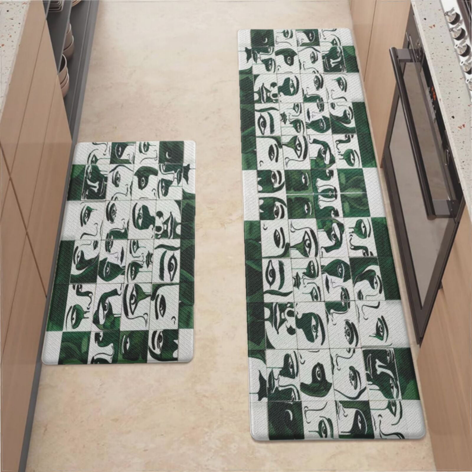 Kitchen Mats For Floor,Sage Green Abstract Art Figure Kitchen Rug For ...