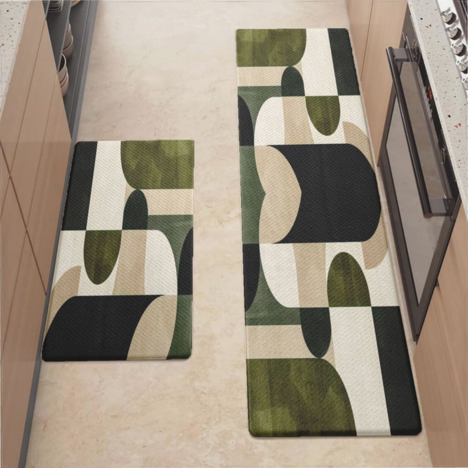 Kitchen Mats For Floor,Sage Green Simple Shapes Kitchen Rug For Kitchen ...
