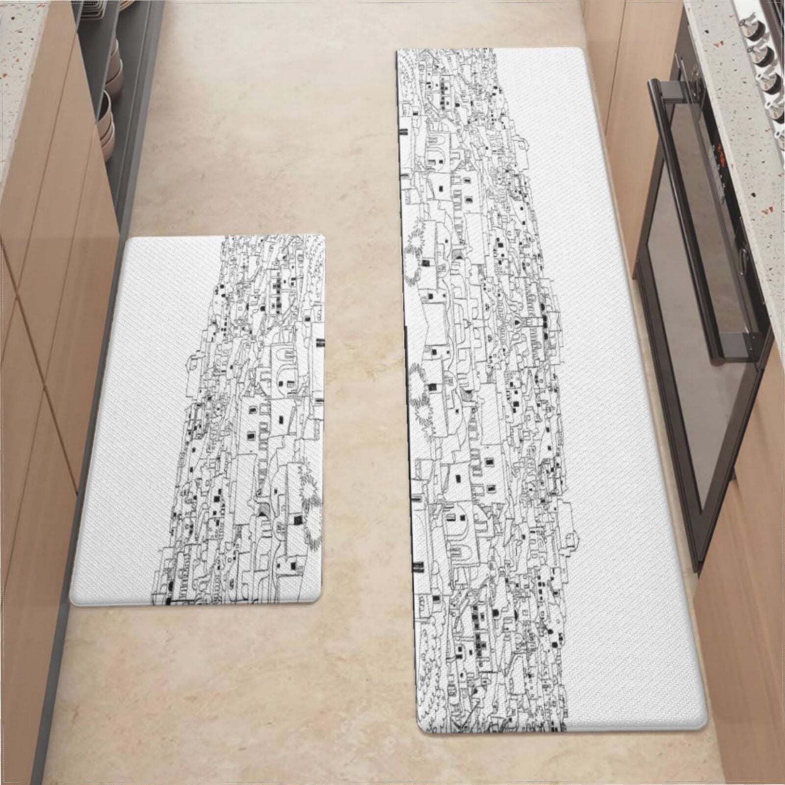 Kitchen Mats For Floor,Santorini Black White Greece Greek Art Kitchen ...