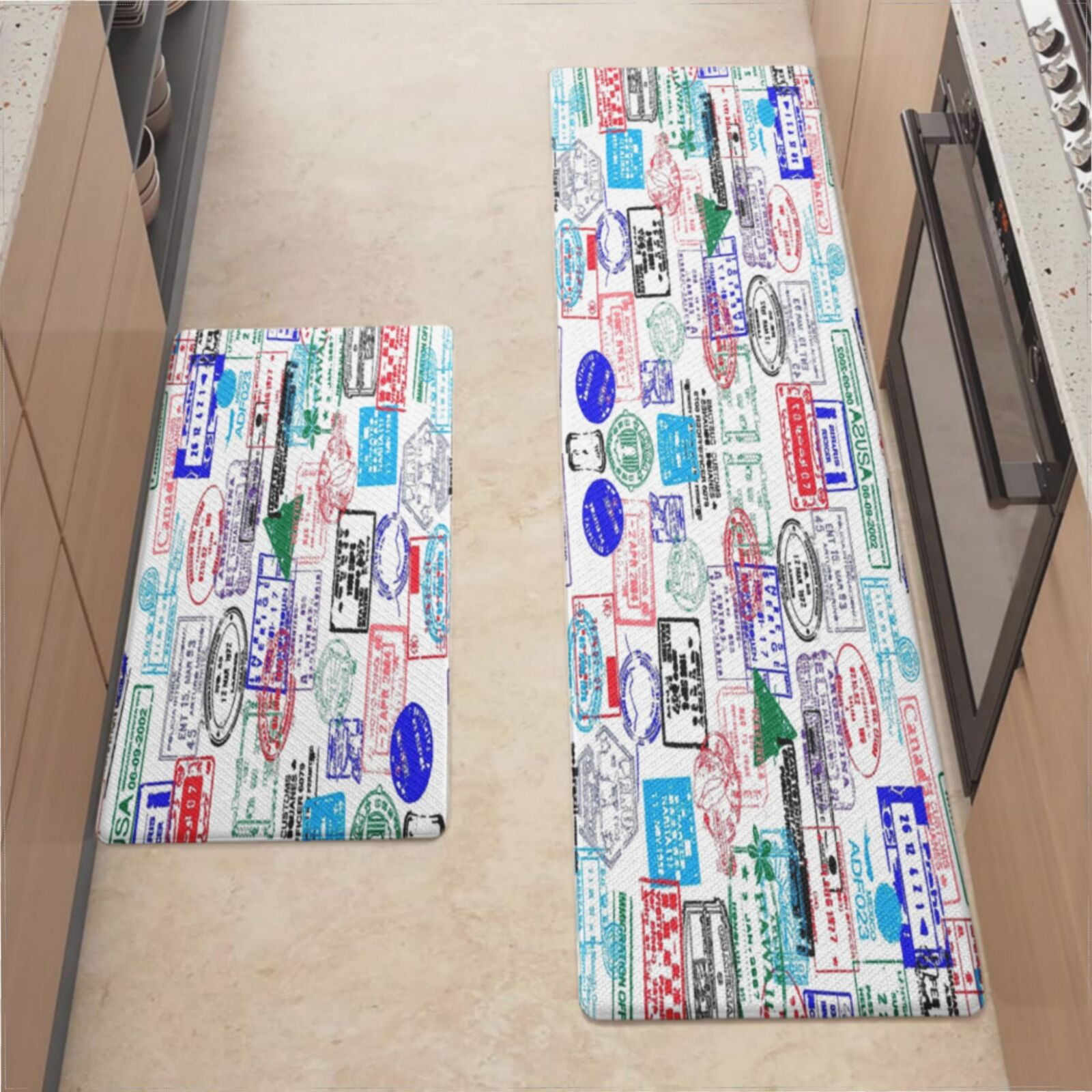 Kitchen Mats For Floor,Series Of World Travel Passport Stamps Kitchen ...