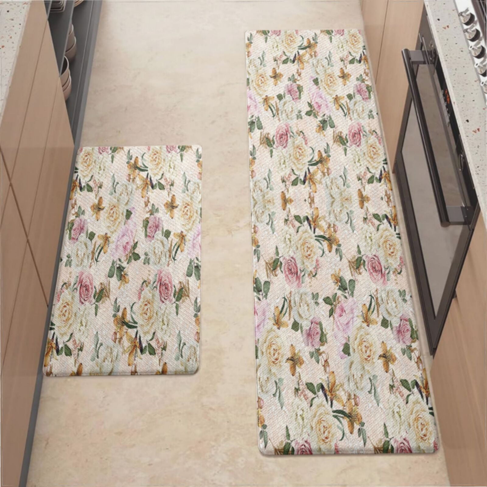Kitchen Mats For Floor,Soft And Easy Watercolor Roses Pattern Kitchen ...