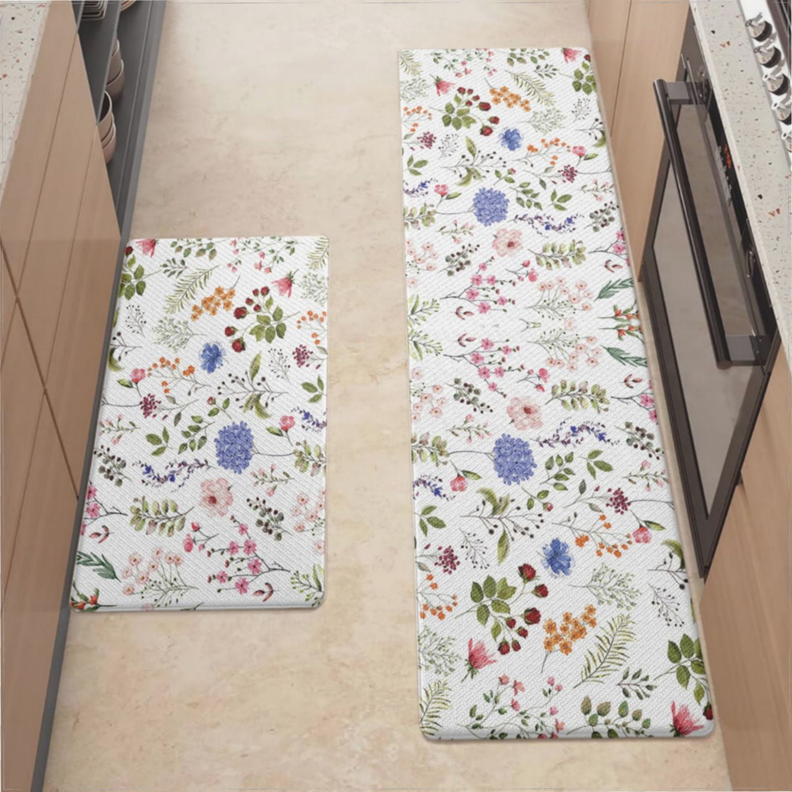 Kitchen Mats For Floor,Spring Green Botanical Colorful Wildflower ...