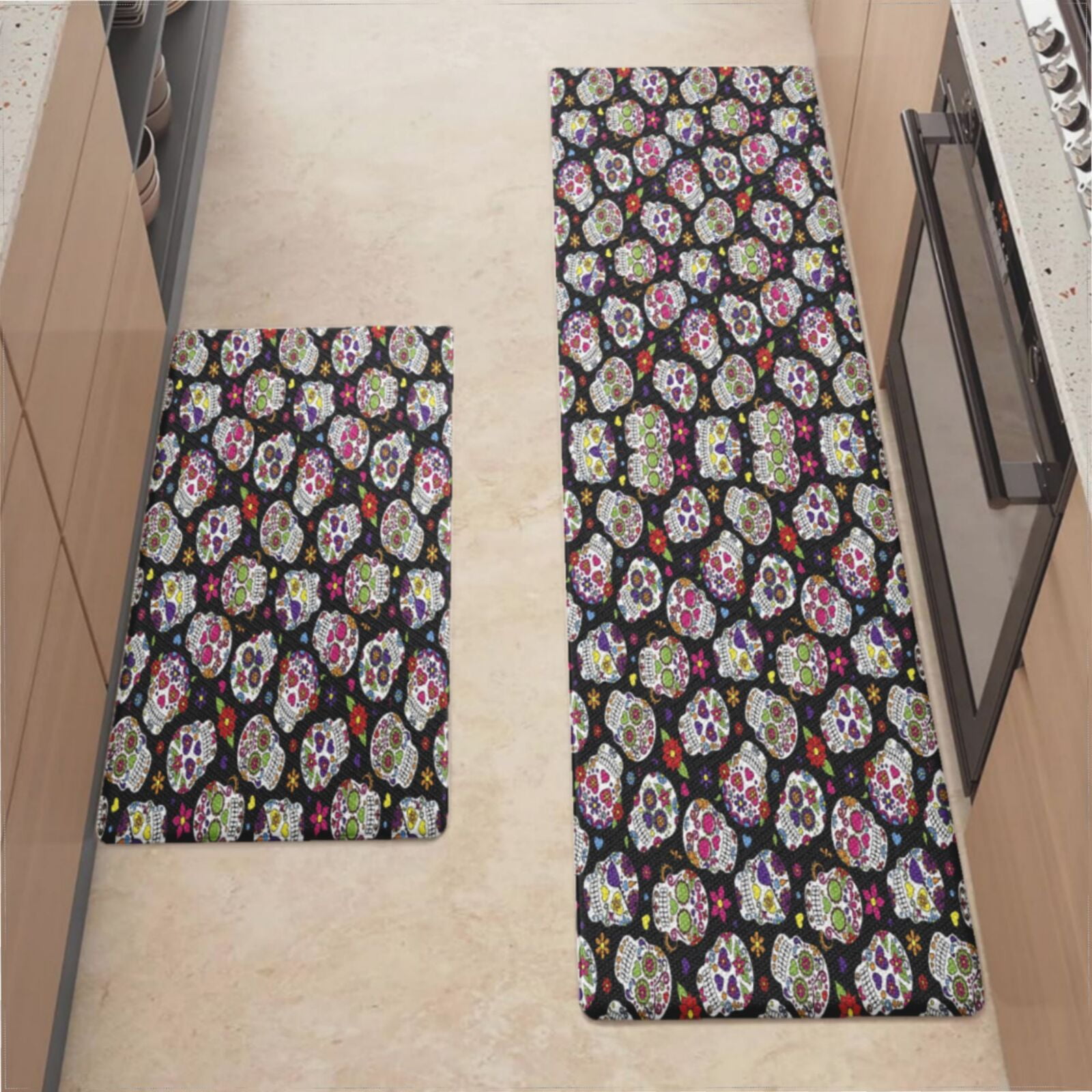 Kitchen Mats For Floor,Sugar Skull Roses Designs Kitchen Rug For ...