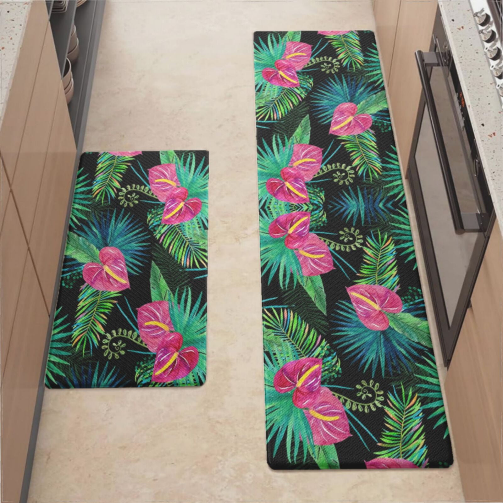Kitchen Mats For Floor,Summer Exotic Floral Tropical Palm Leaves ...
