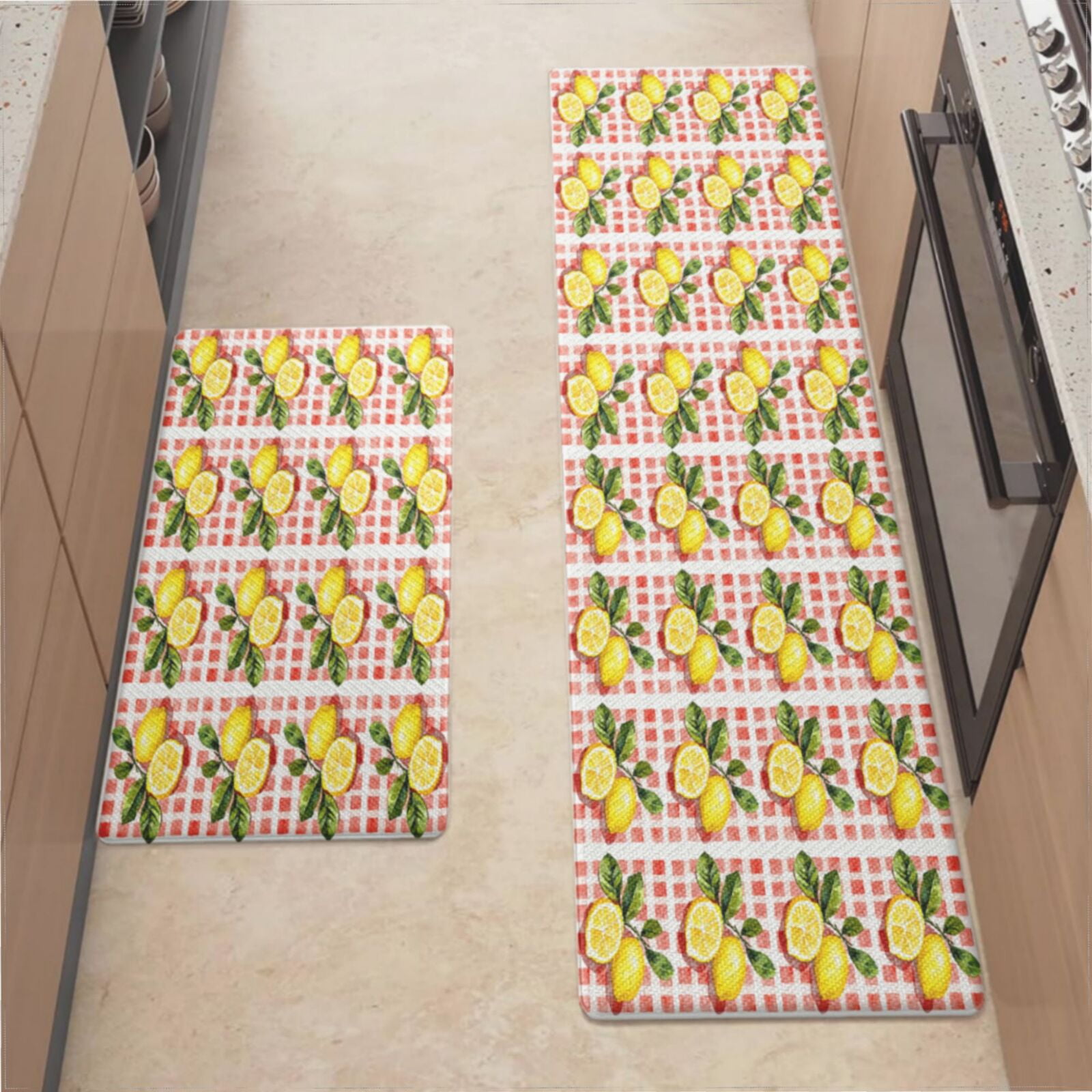 Kitchen Mats For Floor,Summer Lemon Red Buffalo Plaid Kitchen Rug For ...