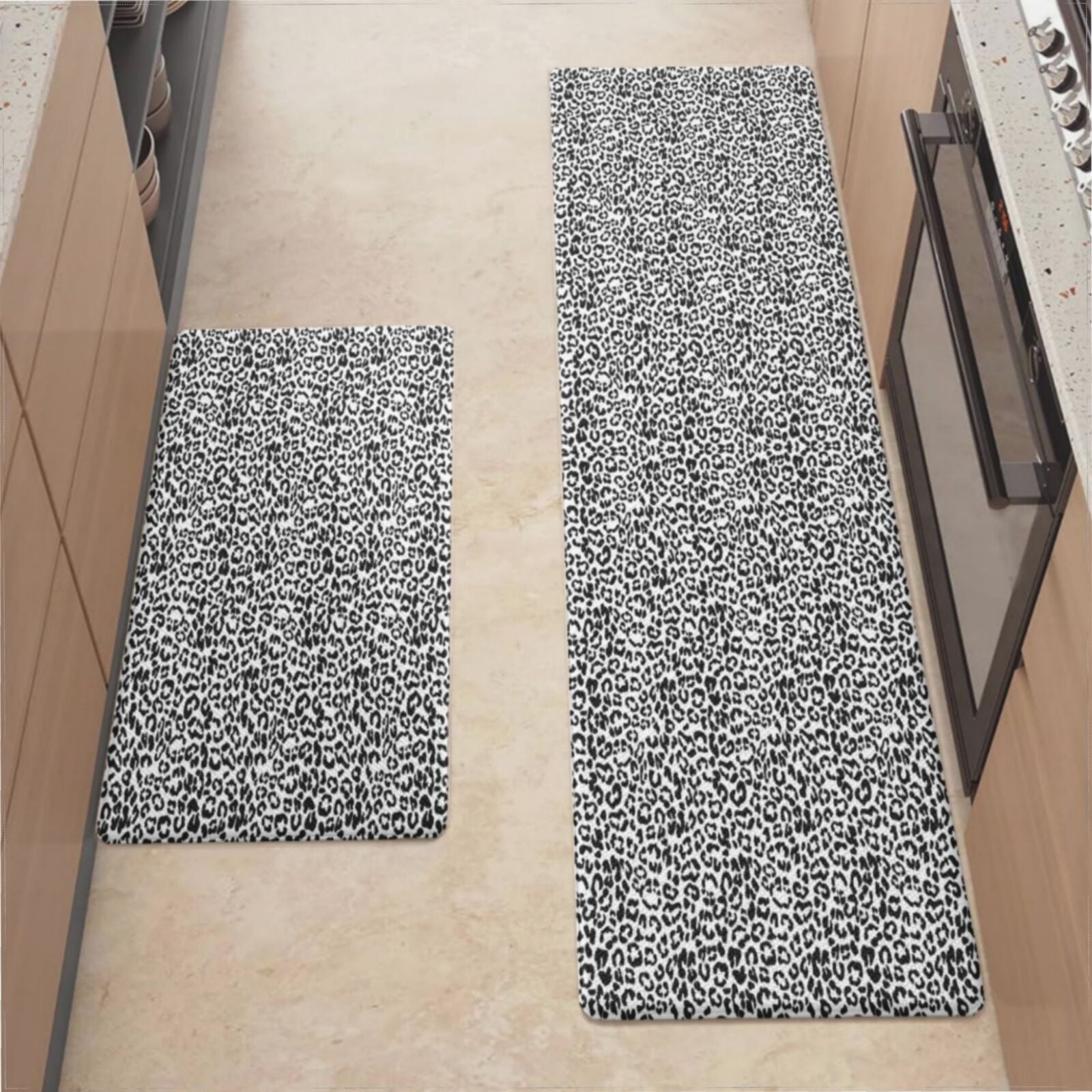 Kitchen Mats For Floor,Trendy Black And White Leopard Print Kitchen Rug ...