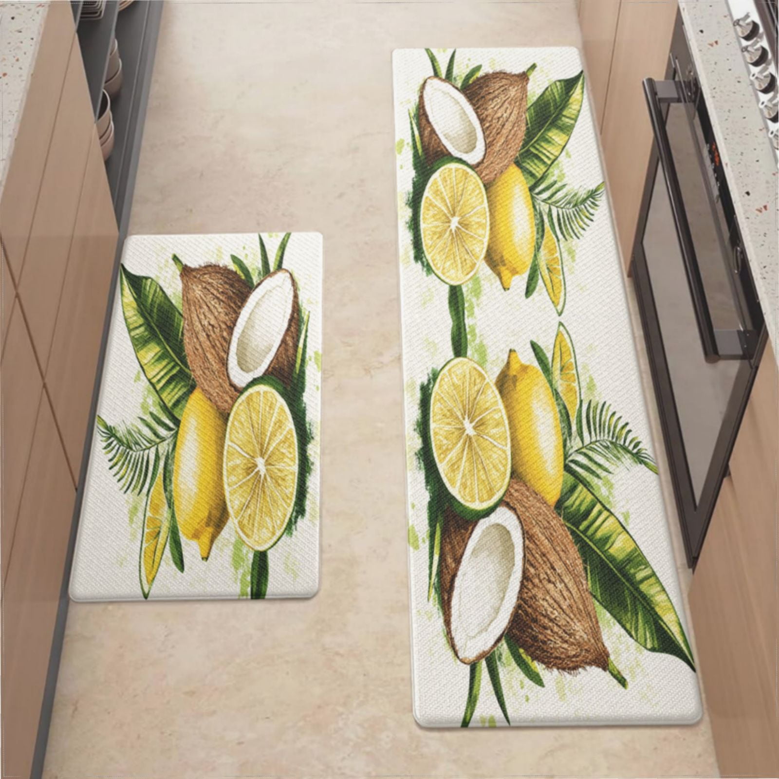Kitchen Mats For Floor,Tropical Lemon And Coconut Print Kitchen Rug For ...