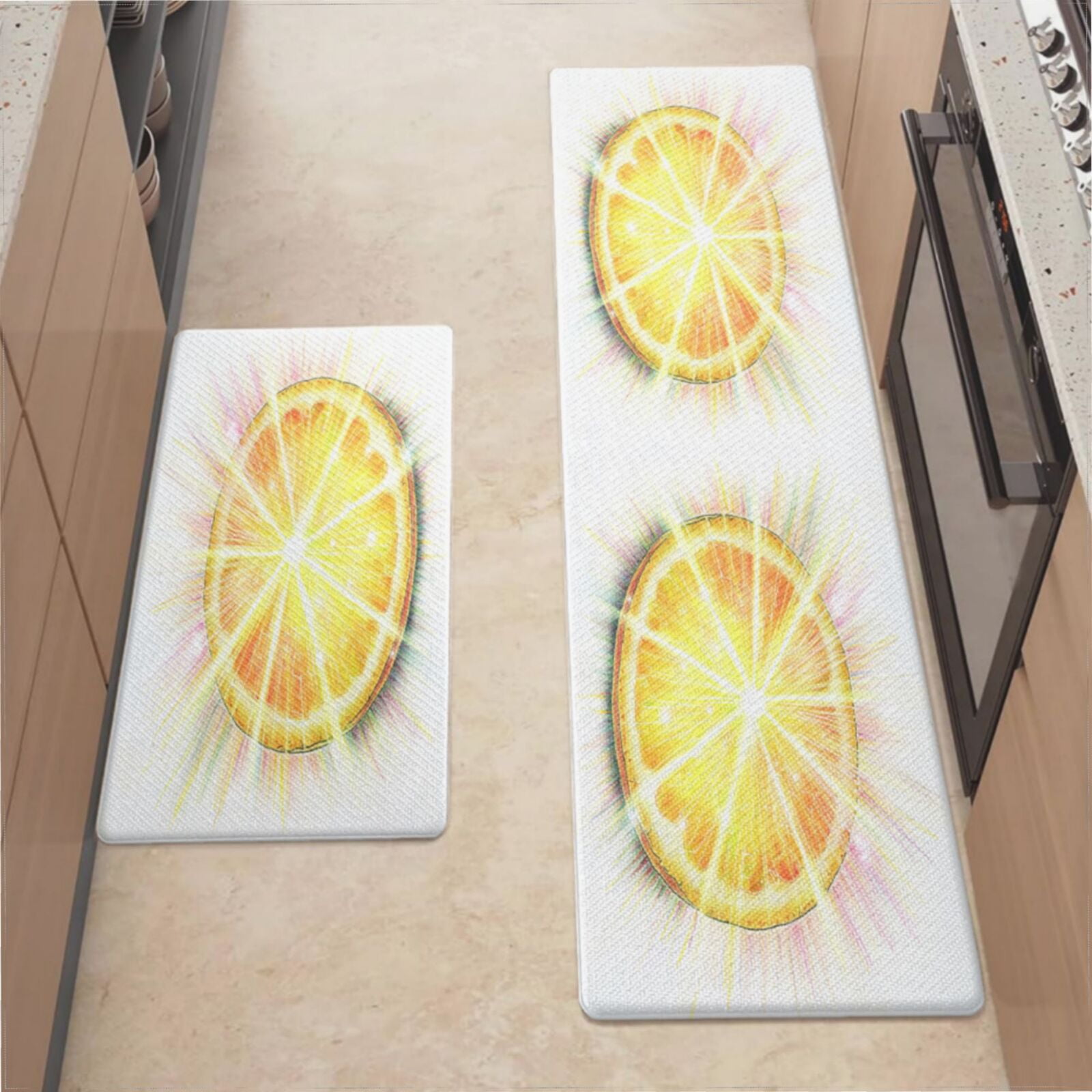 Kitchen Mats For Floor,Vibrant Lemon Slice Illustration (2) Kitchen Rug ...