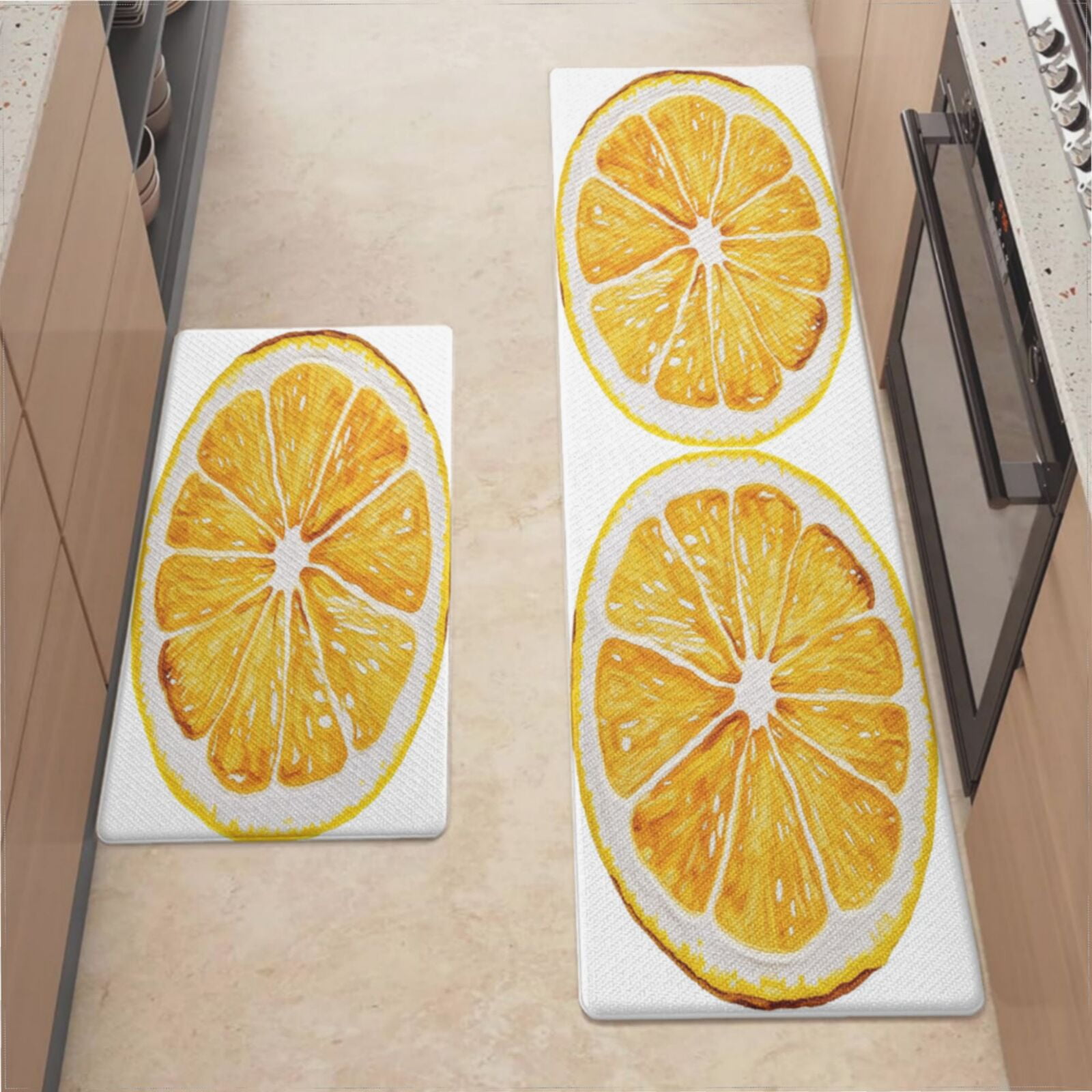 Kitchen Mats For Floor,Vibrant Lemon Slice Illustration Kitchen Rug For ...