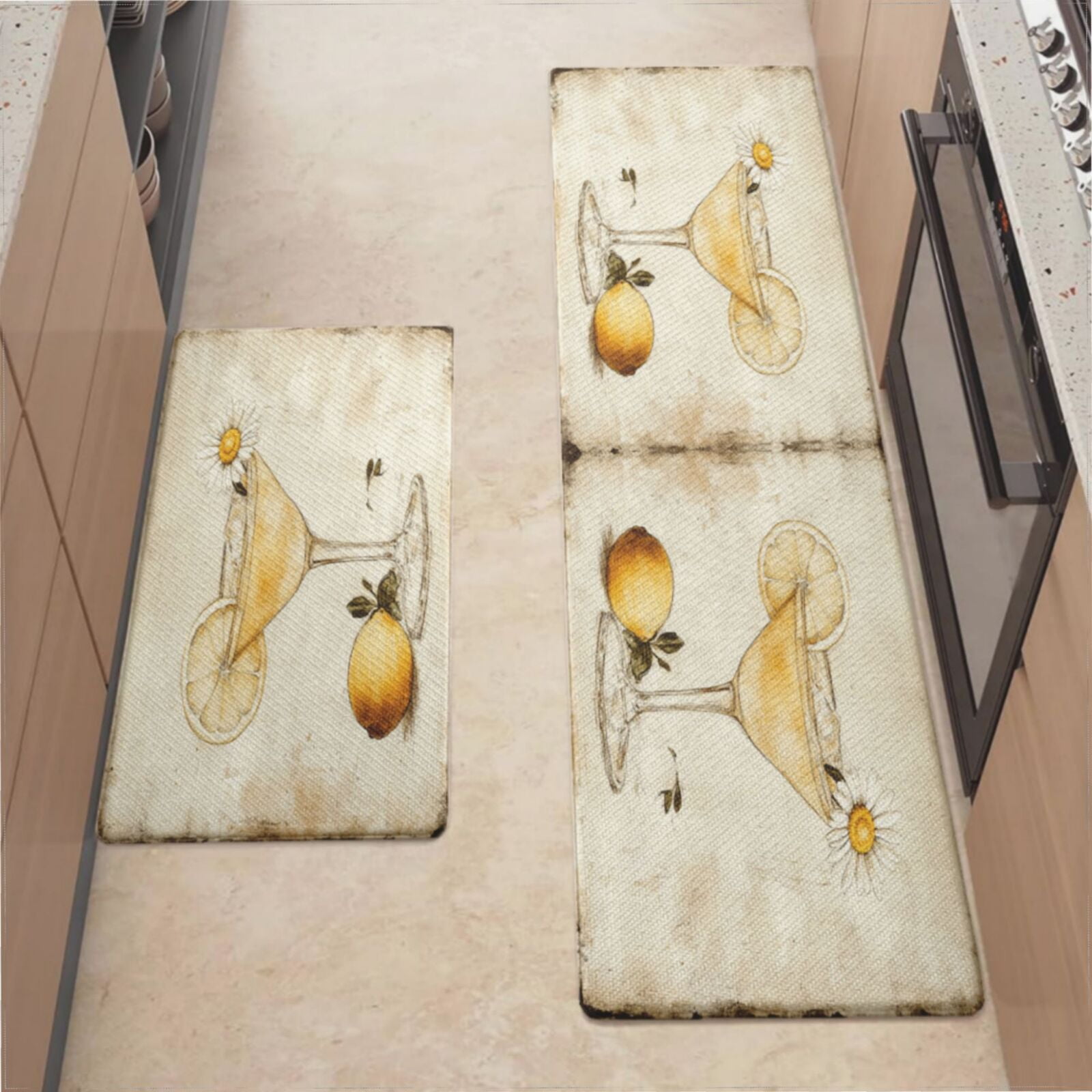 Kitchen Mats For Floor,Vintage Lemon Cocktail Art Kitchen Rug For ...