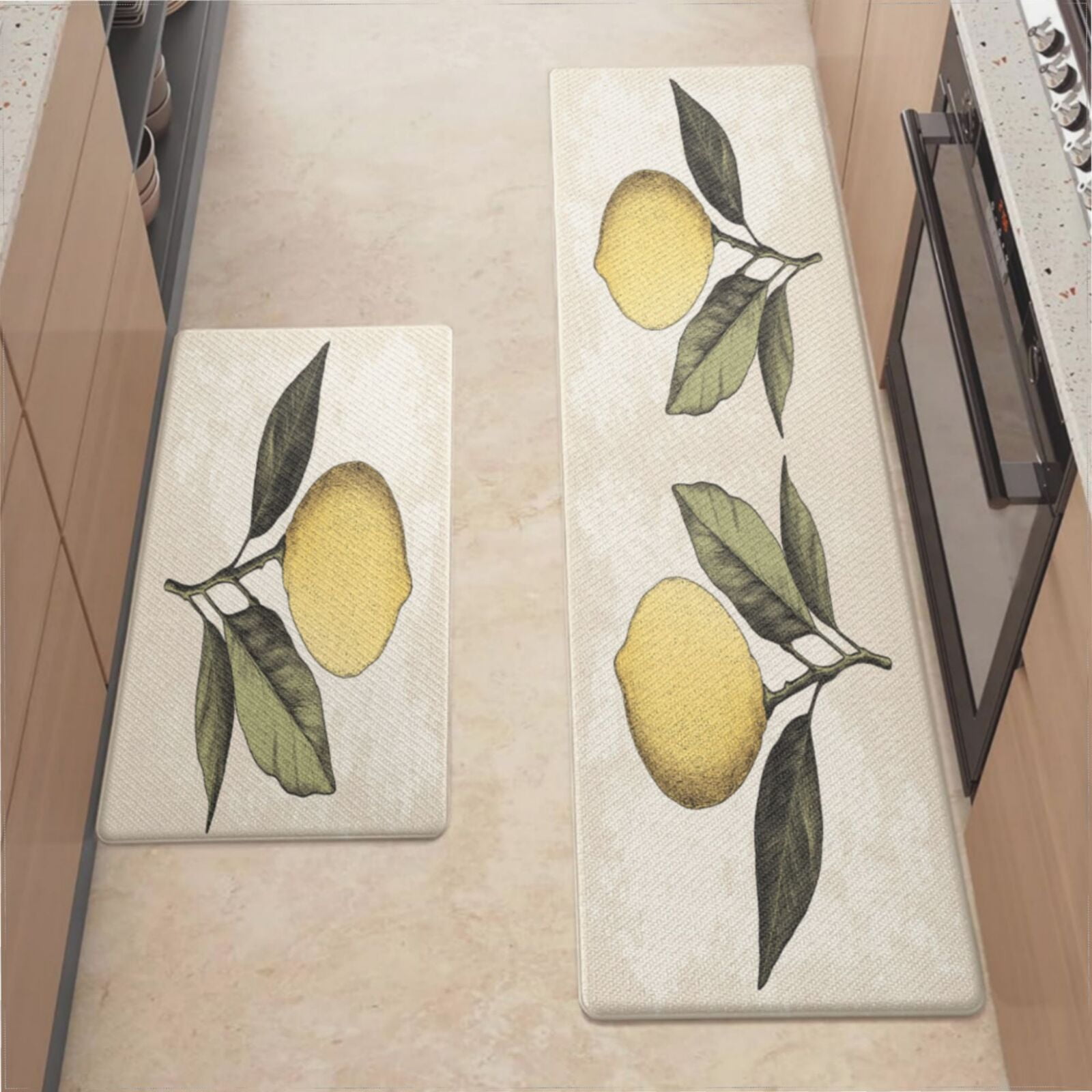 Kitchen Mats For Floor,Vintage Lemon Illustration (2) Kitchen Rug For ...