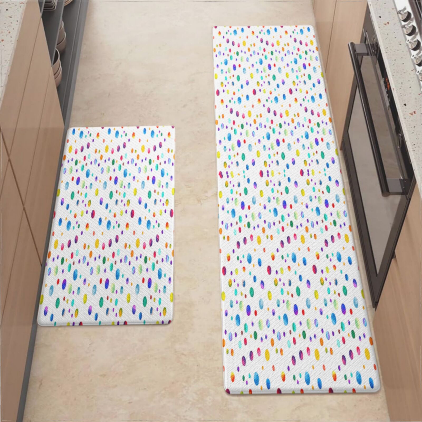 Kitchen Mats For Floor,Watercolor Confetti White Background Kitchen Rug ...