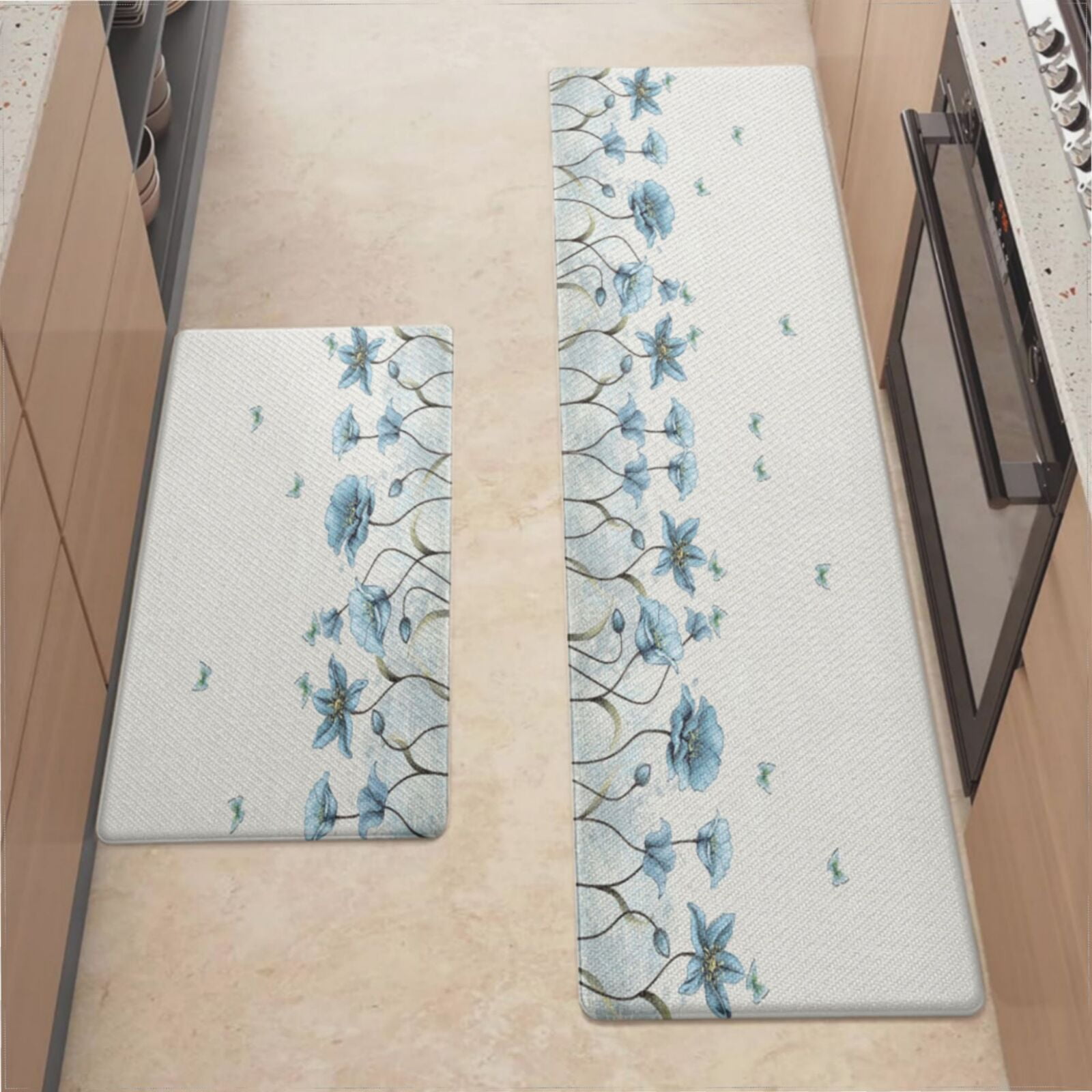 Kitchen Mats For Floor,Watercolor Garden Flower Art Kitchen Rug For ...
